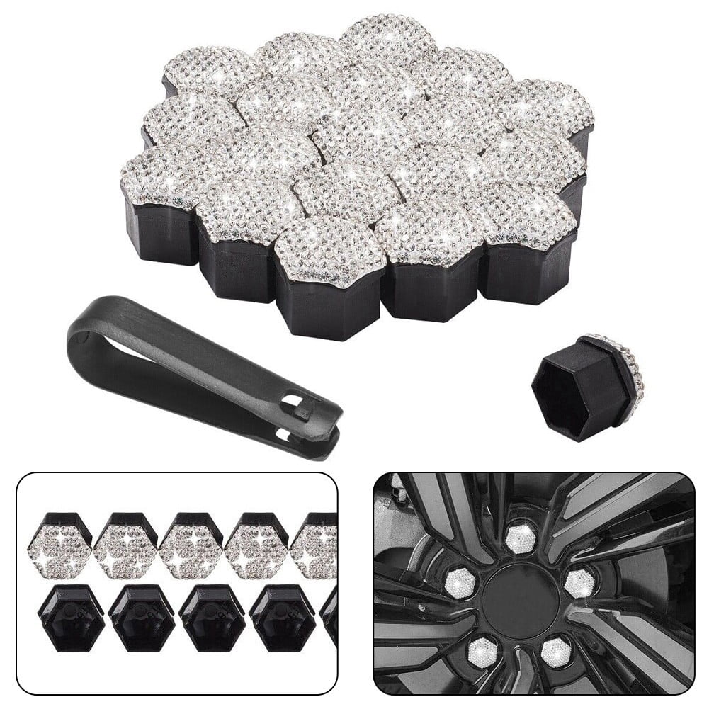 White Rhinestone 20Pcs/set Universal 17mm Wheel Lug Nut Covers Bolt ...