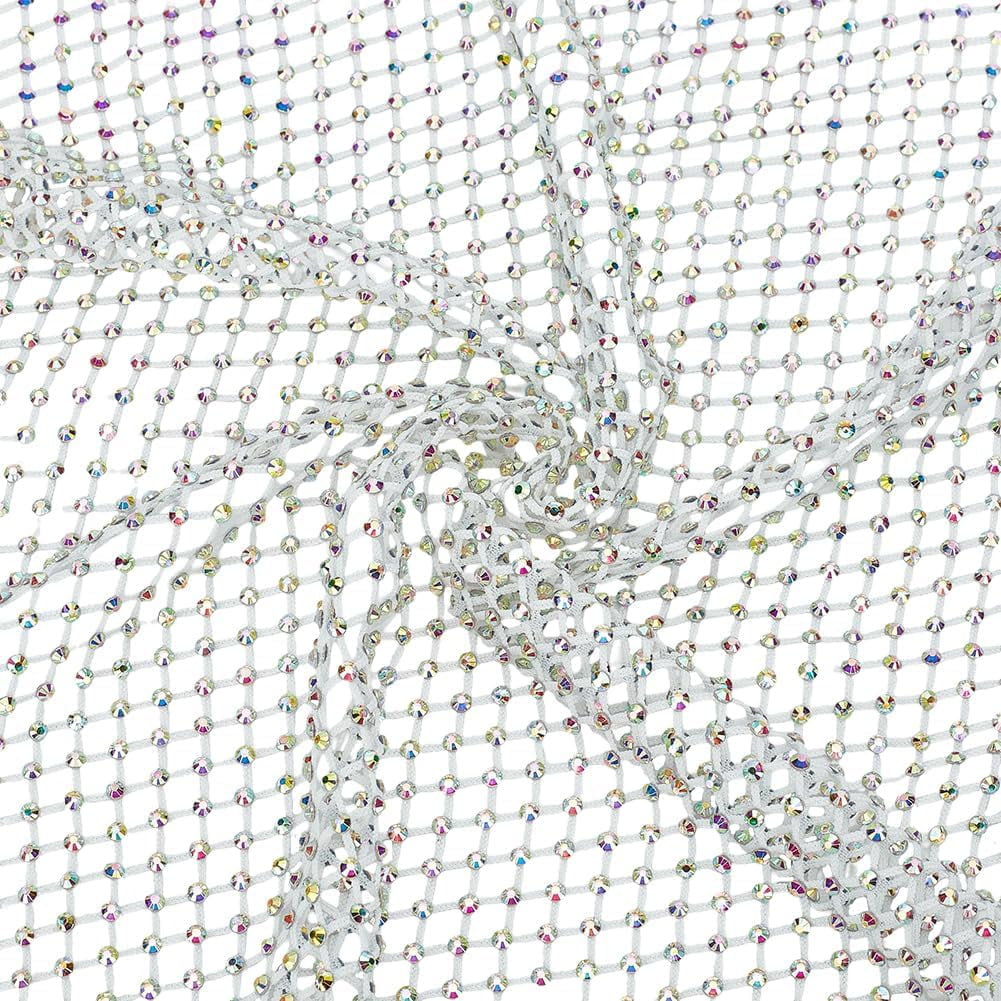 White Rhinestone Fabric 15.7x11.8inch Soft Stretch Elastic Mesh ...