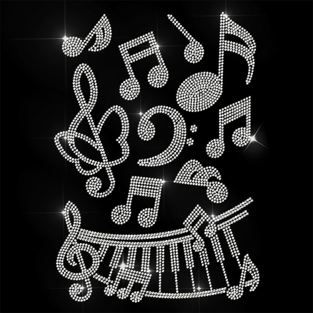 White Rhinestone Iron on Transfer Music Notes Bling Diamond Hotfix ...