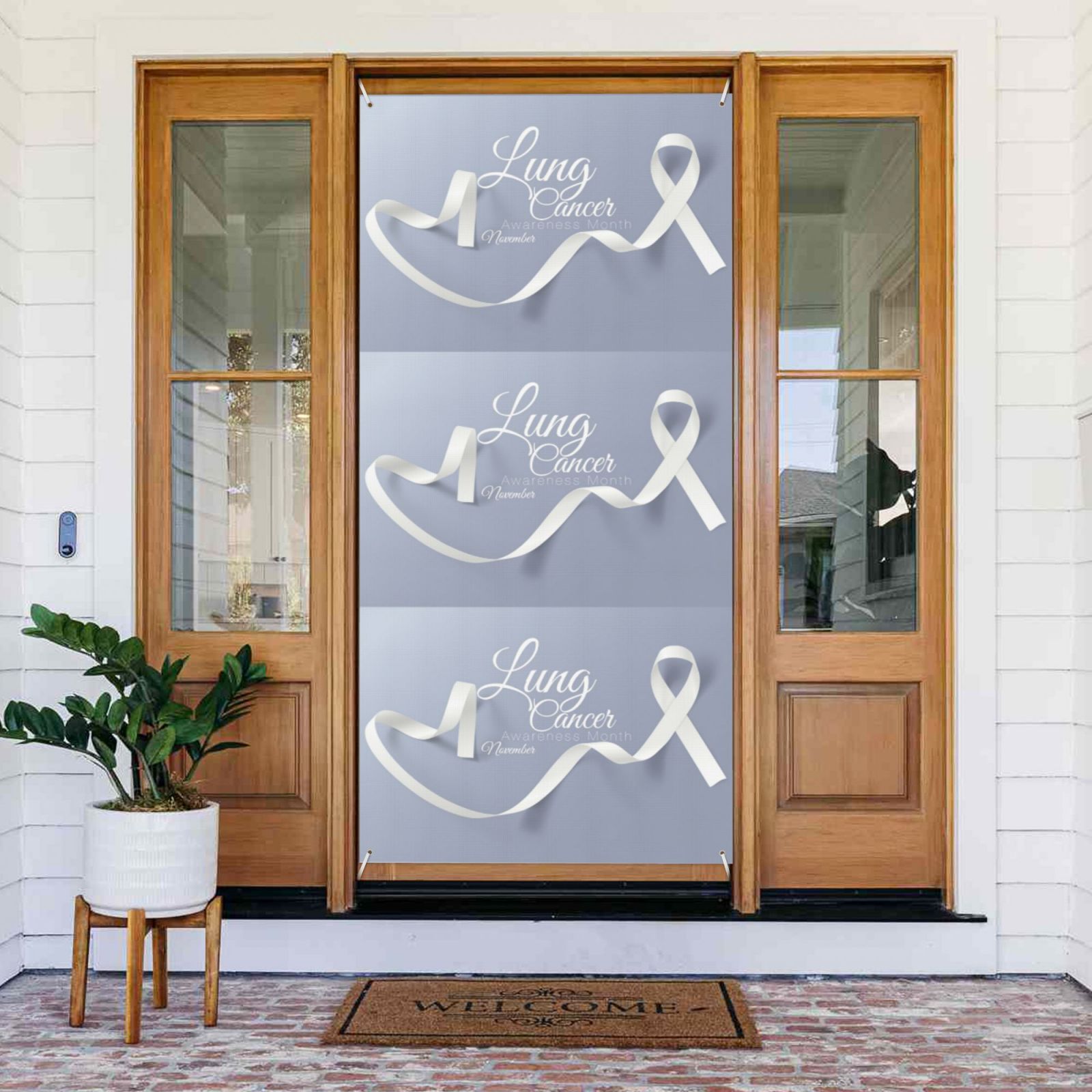White Ribbon Lung Cancer Awareness Month Door Cover Decoration Backdrop ...
