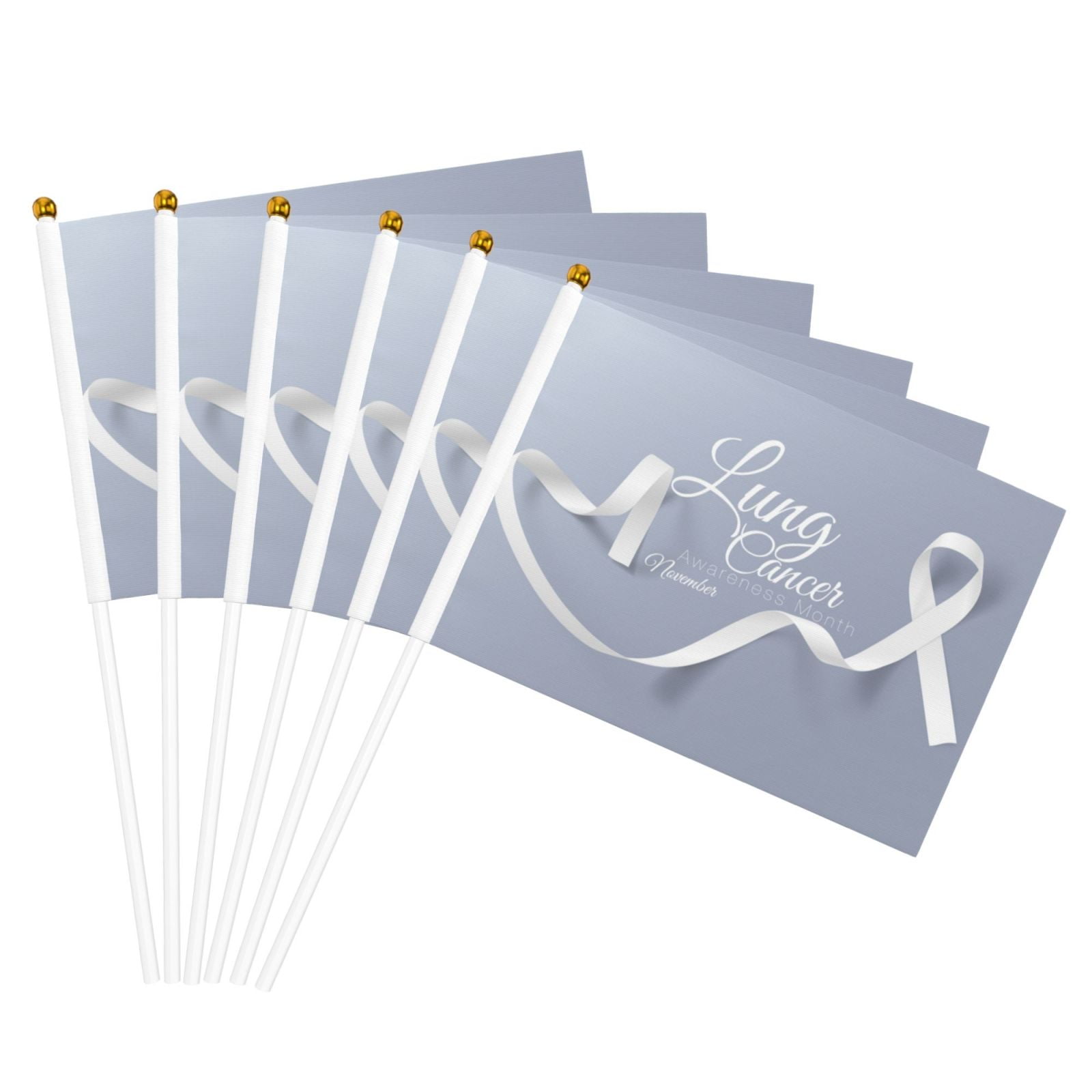 White Ribbon Lung Cancer Awareness Month Flag Small Flags Stick 5.5'' x ...