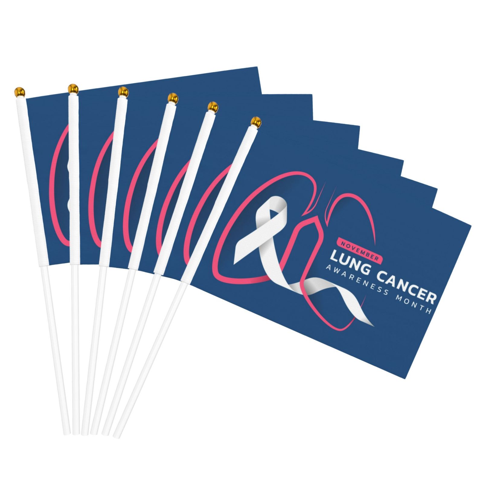 White Ribbon Lung Cancer Awareness Month Flag Small Flags Stick 5.5'' x ...