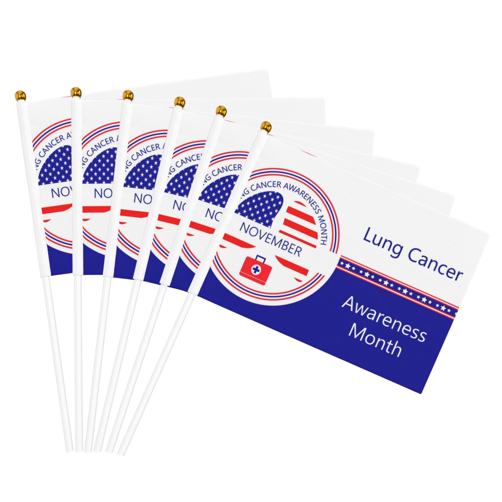 White Ribbon Lung Cancer Awareness Month Flag Small Flags Stick 5.5'' x ...