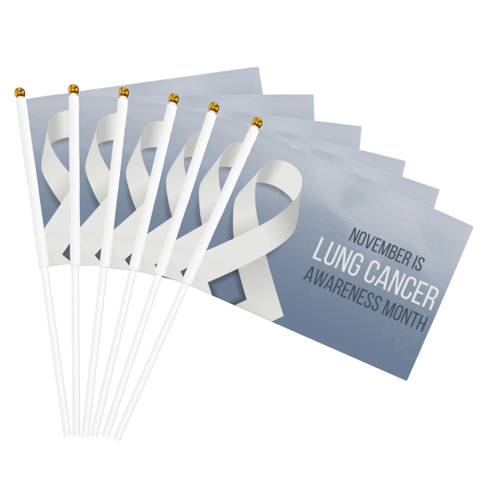 White Ribbon Lung Cancer Awareness Month Flag Small Flags Stick 5.5'' x ...