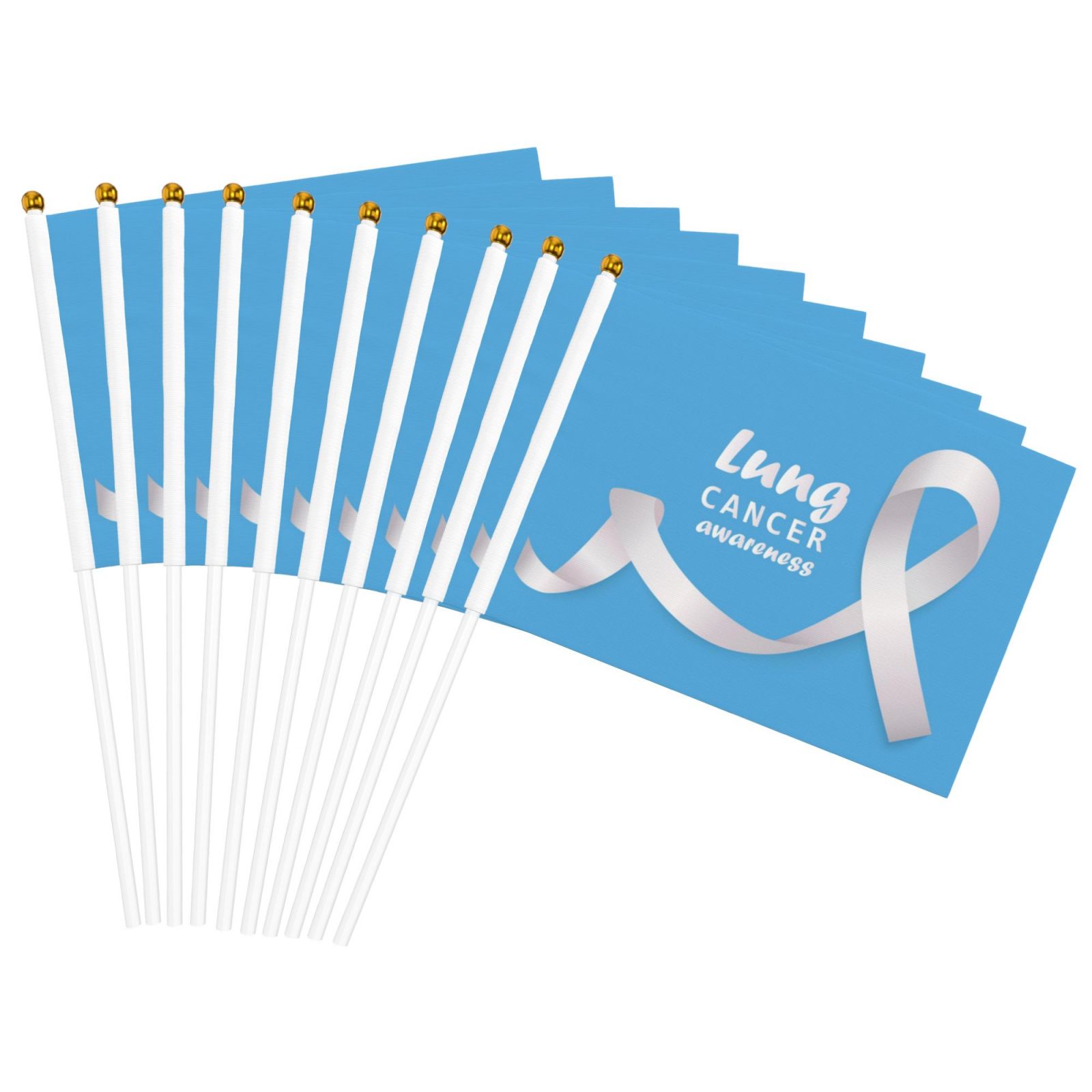 White Ribbon Lung Cancer Awareness Month Flag Small Flags Stick 5.5'' x ...