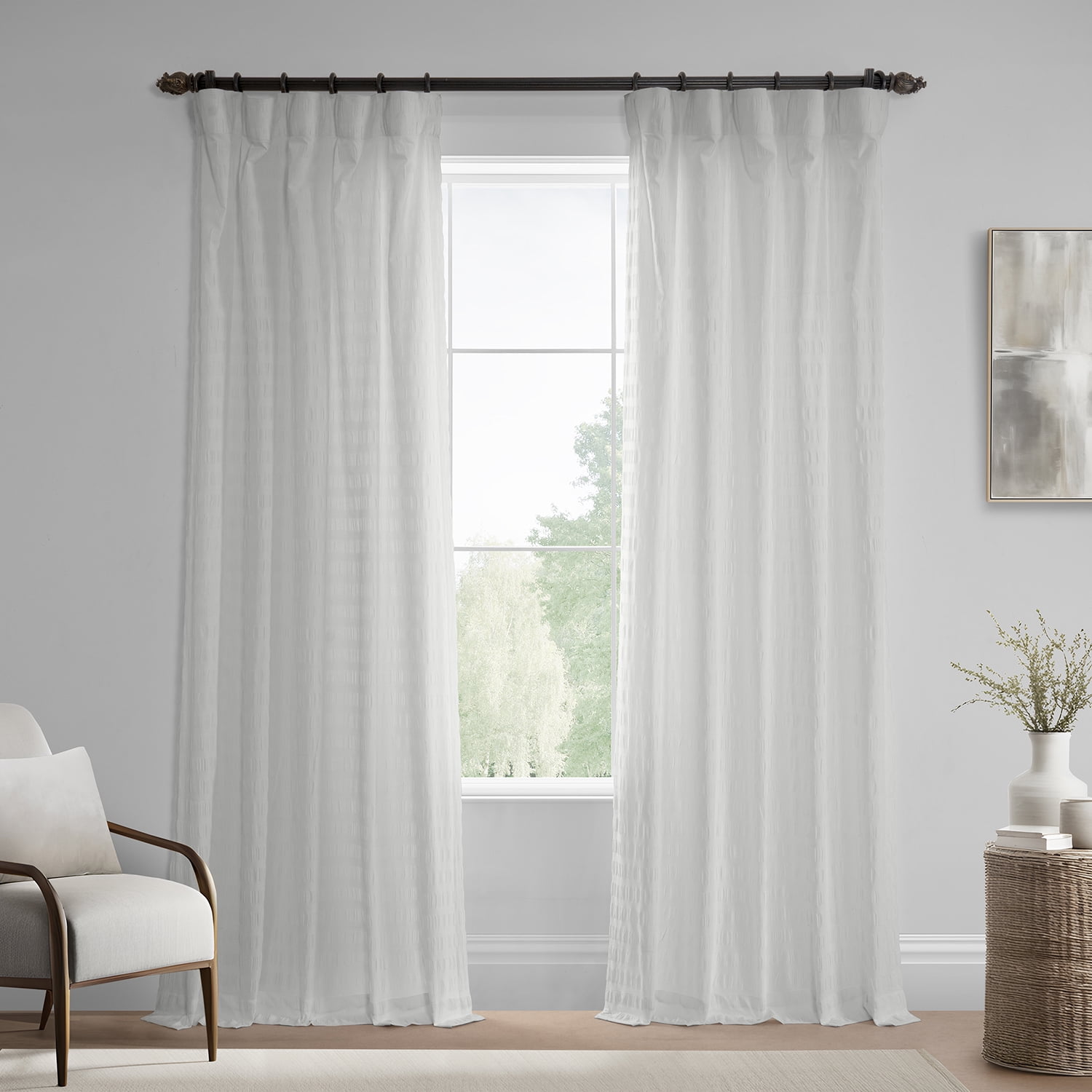 White Ripper Seersucker Sheer Serinity Sheer Curtain Pair (2 Panels ...