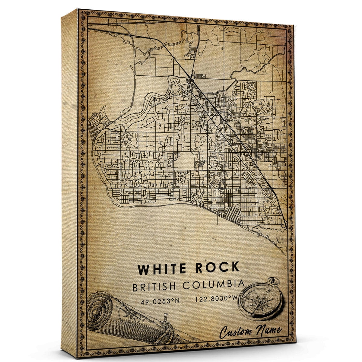 White Rock Map Poster, British Columbia Map Art Poster, Canvas, White Rock Map City vintage ...