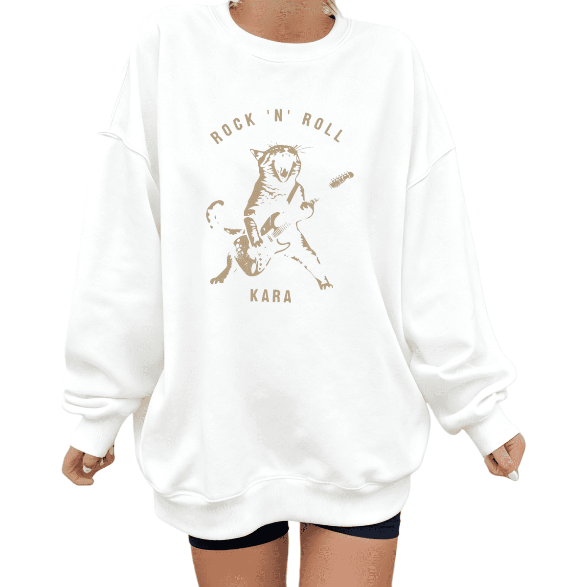 White Rock and Roll Cat Guitar Graphic Sweatshirt Funny Music Lover ...