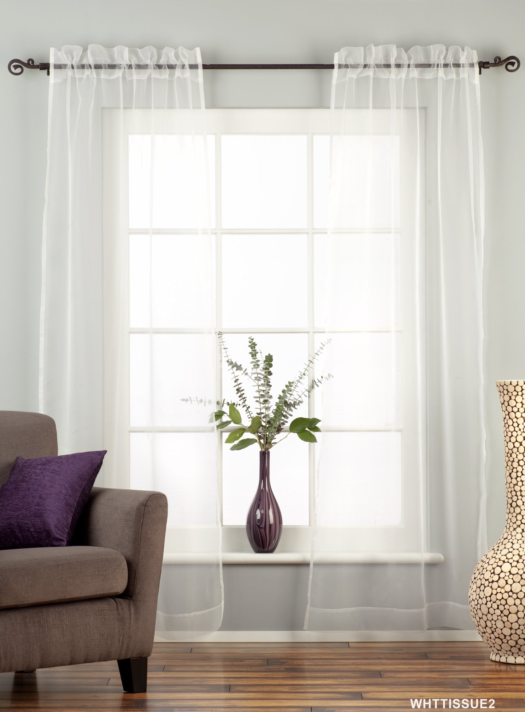 White - Rod Pocket Sheer Tissue Curtain Panel Drape - 60W x 120L ...