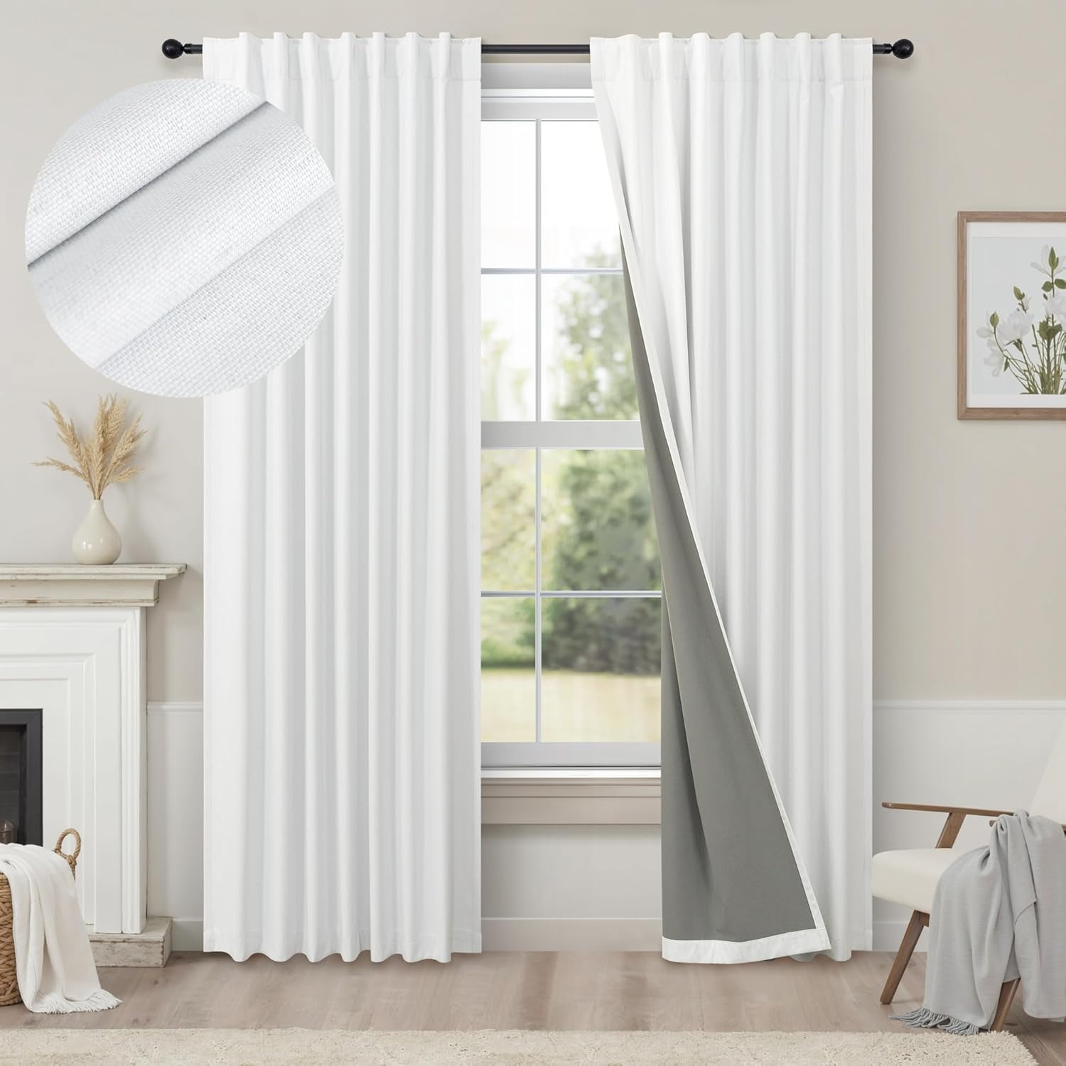 White Room Darkening Curtains White Blackout Curtain 68 Inch Length 2 ...