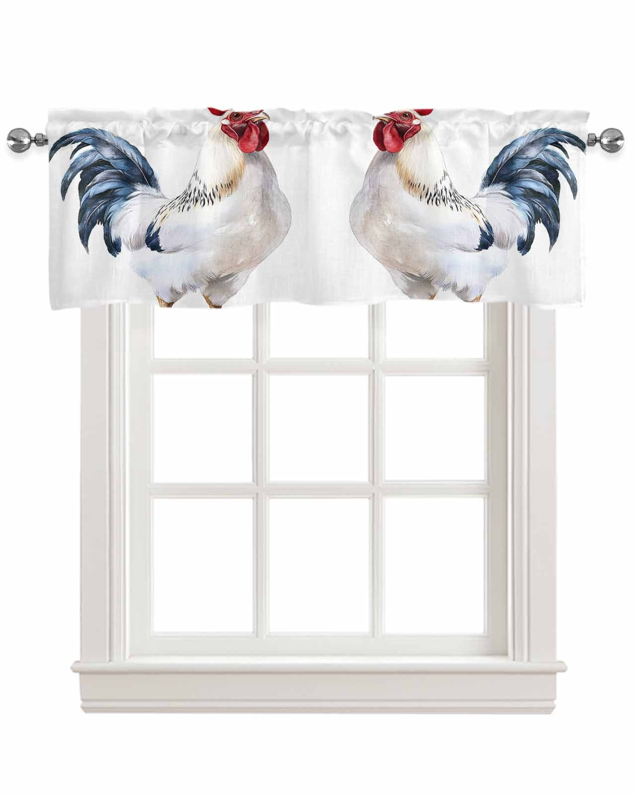 White Rooster Kitchen Valances for Windows Farmhouse Linen Window ...