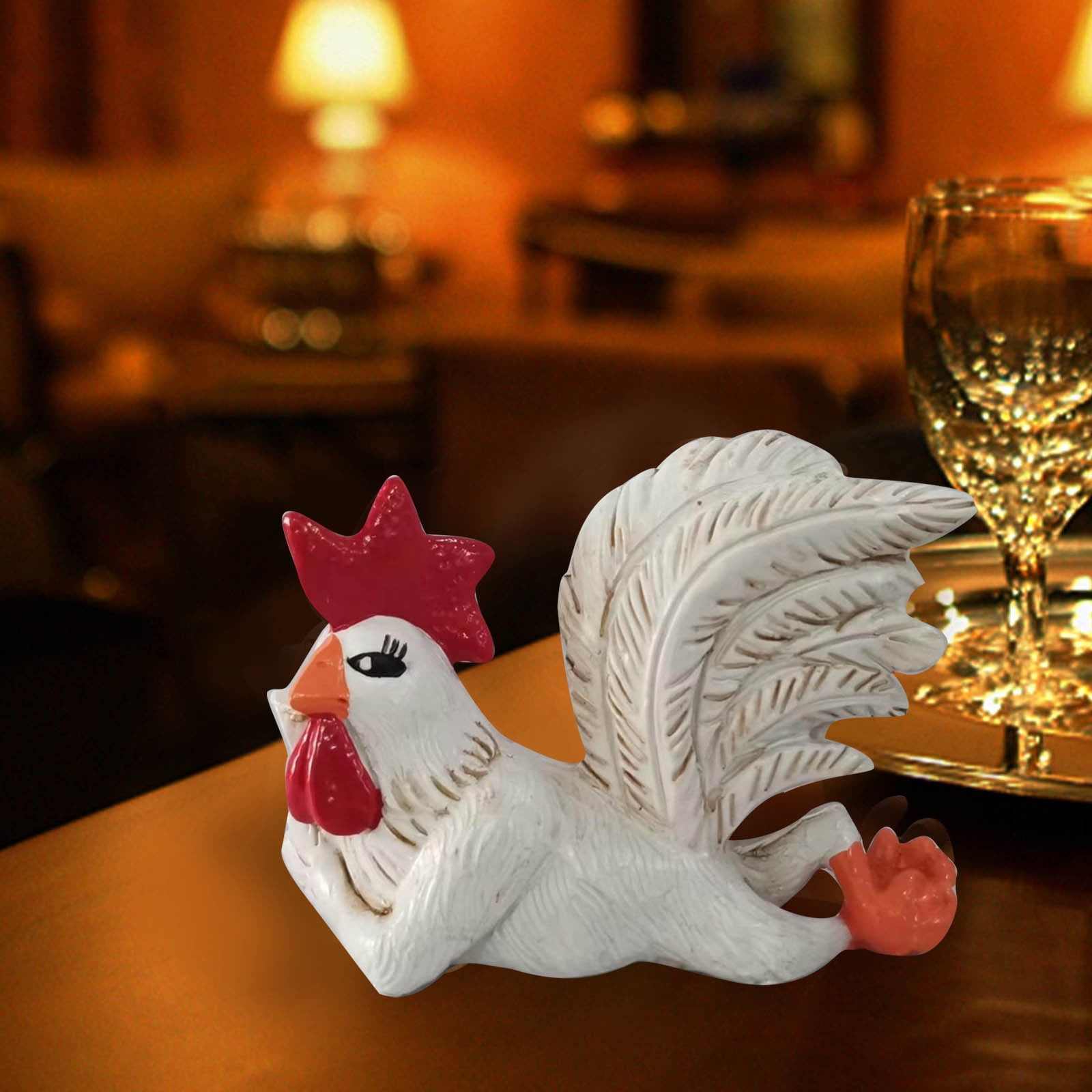 White Rooster Statue with Enchanting Posture & Long Eyelashes Table Art ...