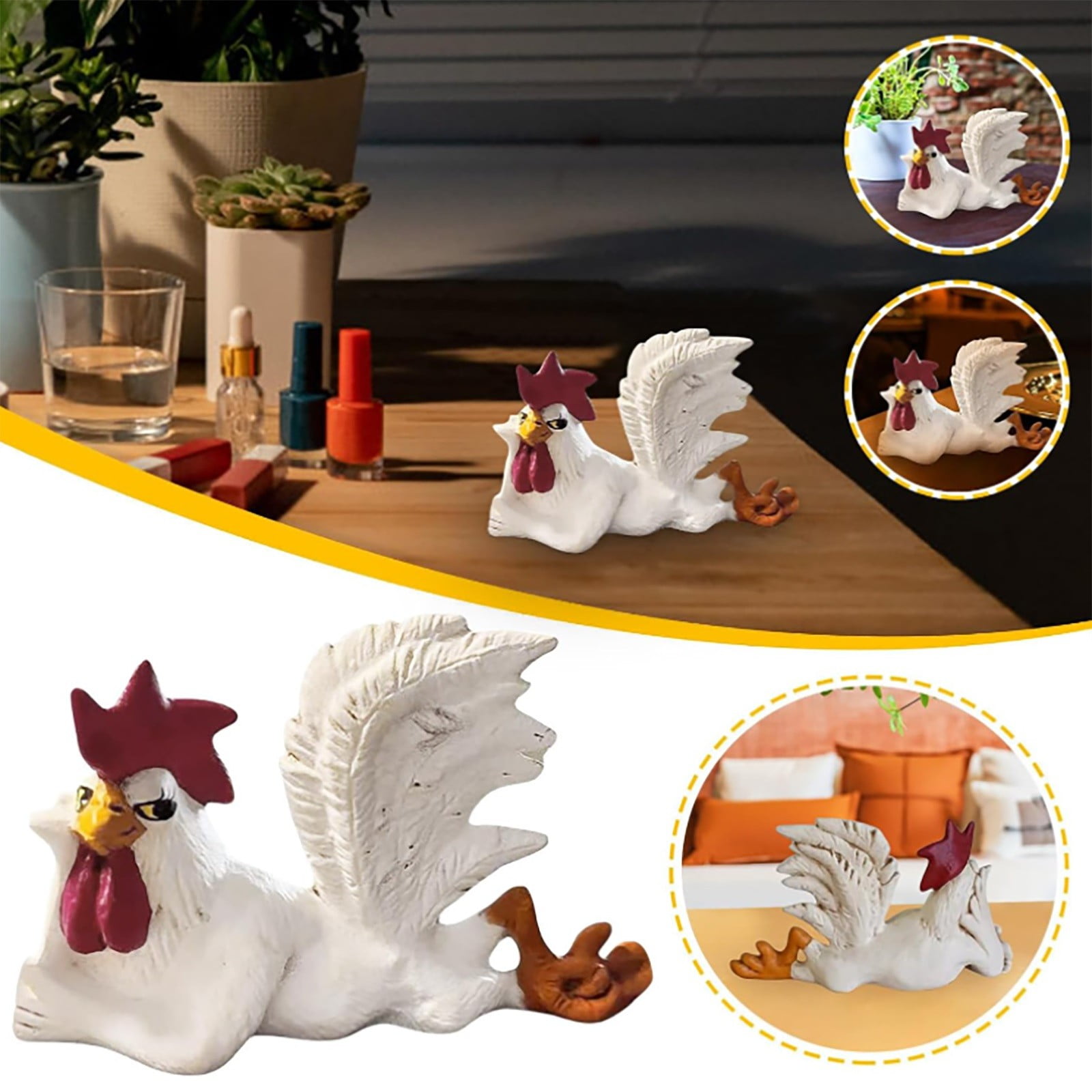 White Rooster Statue with Enchanting Posture & Long Eyelashes Table Art ...