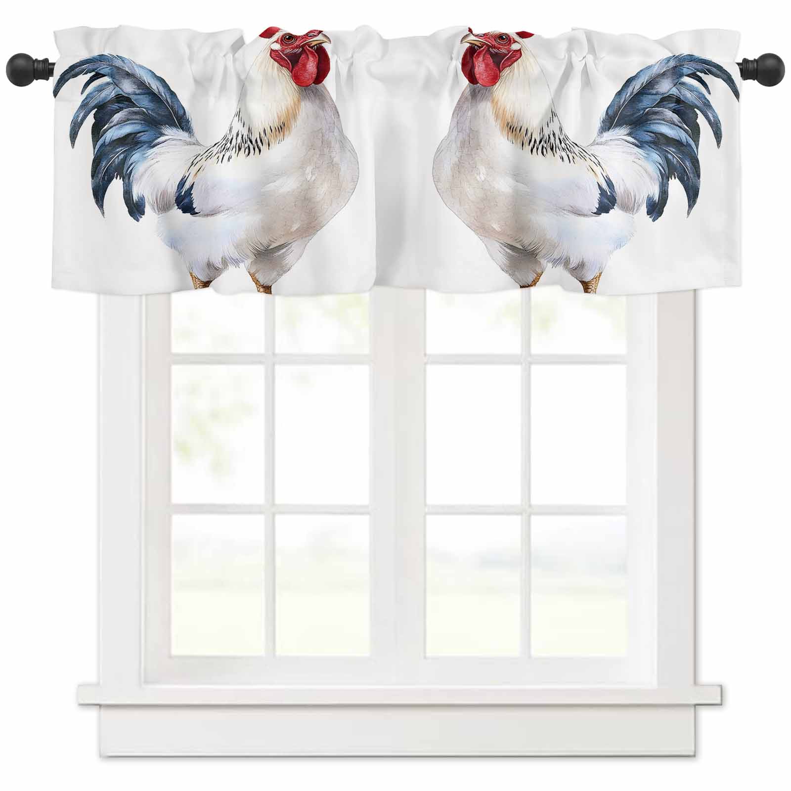 White Rooster Valances for Windows Farmhouse Kitchen Curtains Valances ...