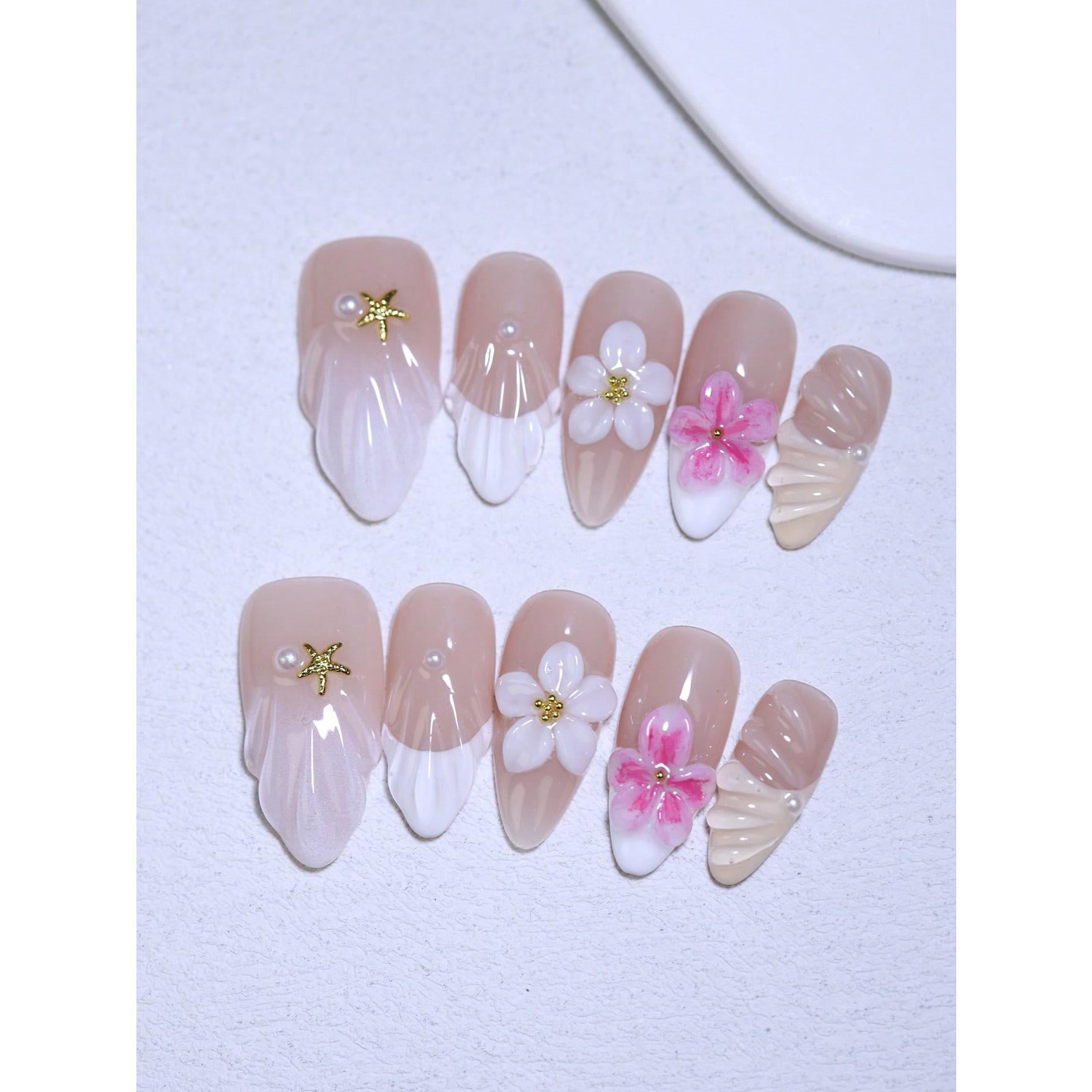 White And Rose Color 3D Hand Carved Flowers Pattern Nail Decoration ...