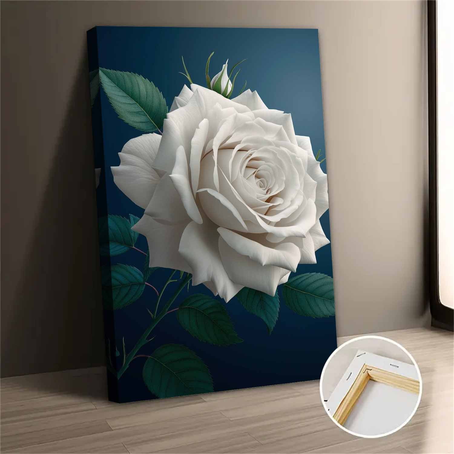 White Rose Flower Canvas Wall Art Print For Bedroom Home Decor ...