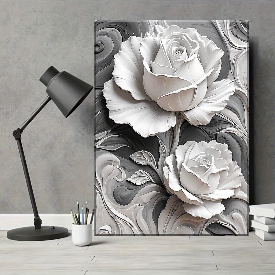 White Rose High-Definition Print Painting Modern Abstract Floral Canvas ...