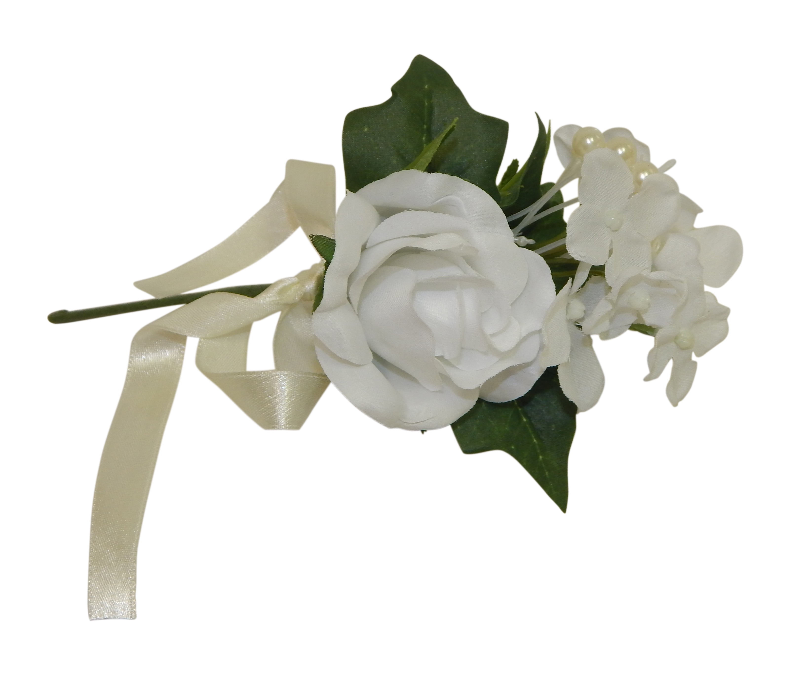White Rose Hydrangea with Pearl 8in Artificial Polysilk Greenery Fake ...