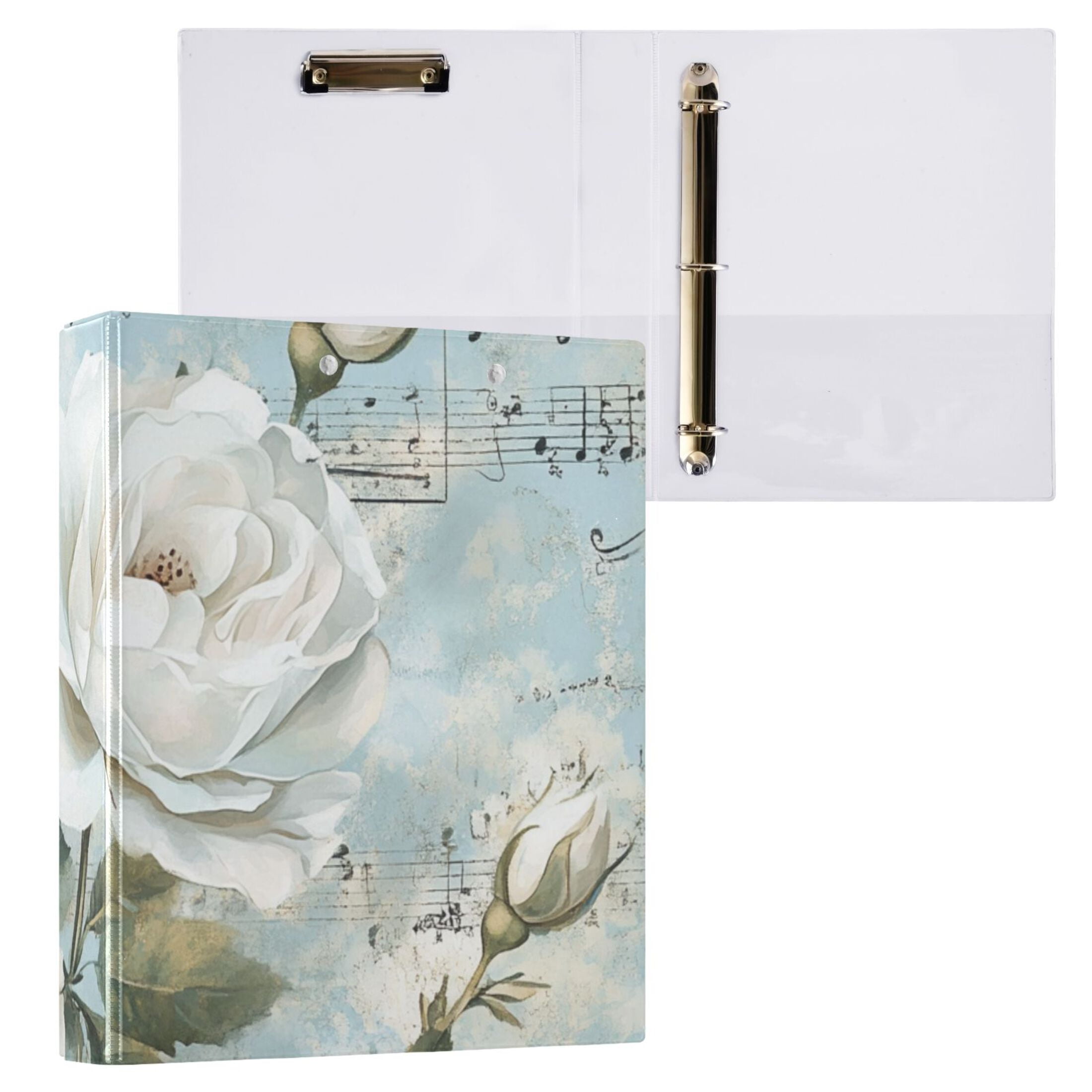 White Rose Music Notes 3 Ring Binders 1.5 inch Hardcover File Folders ...