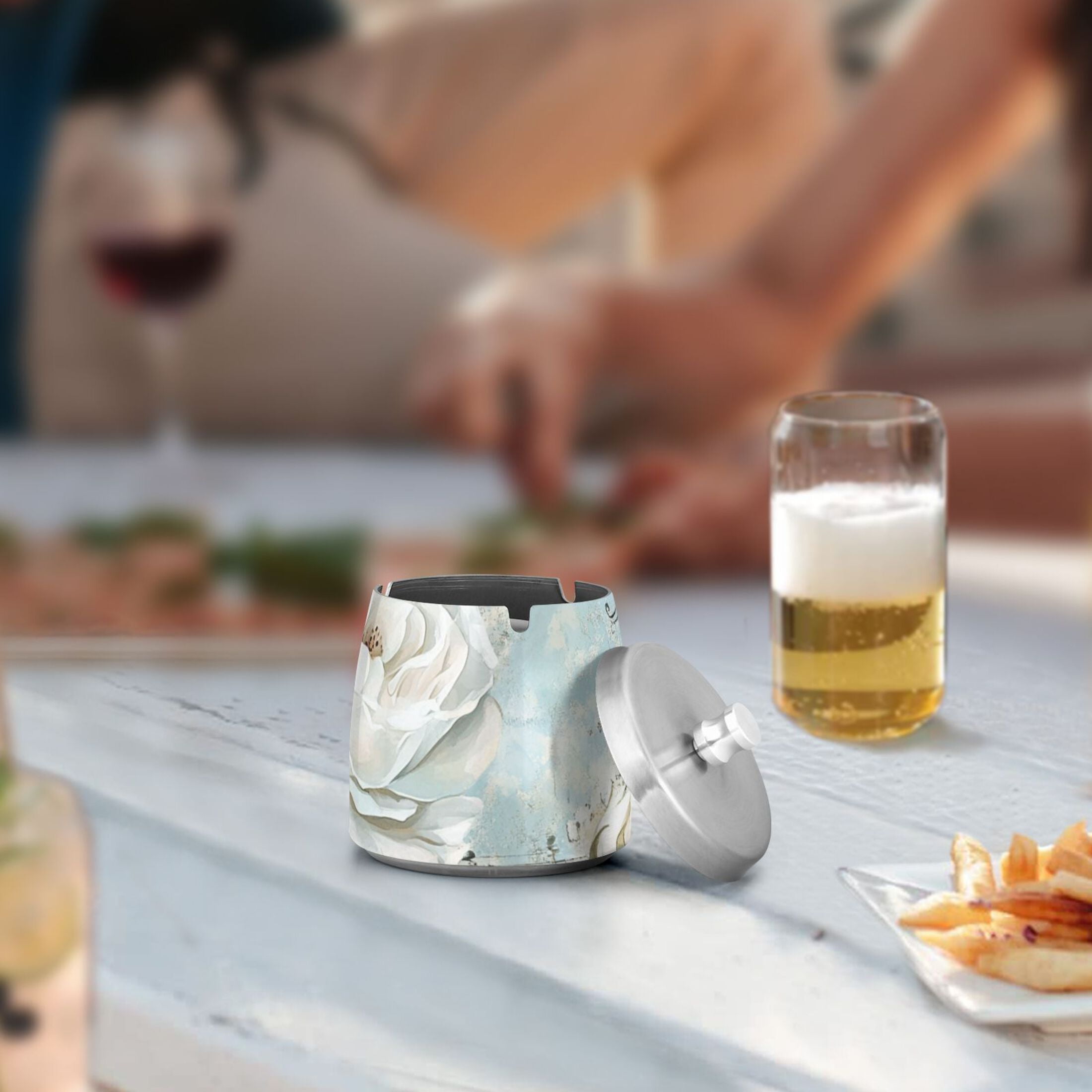 White Rose Music Notes Ashtray with Lid Cigarette Ashtray Stainless ...