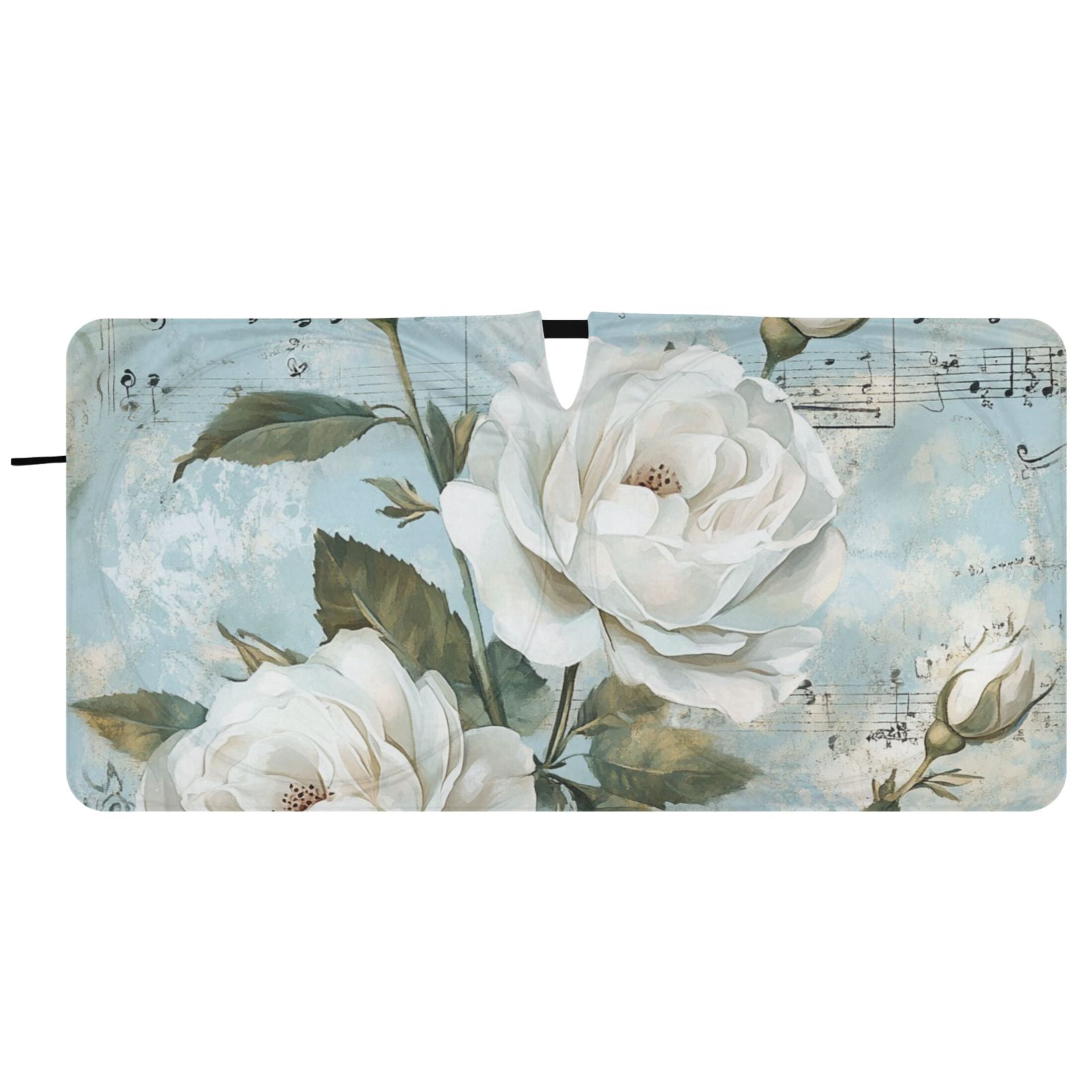 White Rose Music Notes Car Windshield Sun Shade Foldable Front Window ...