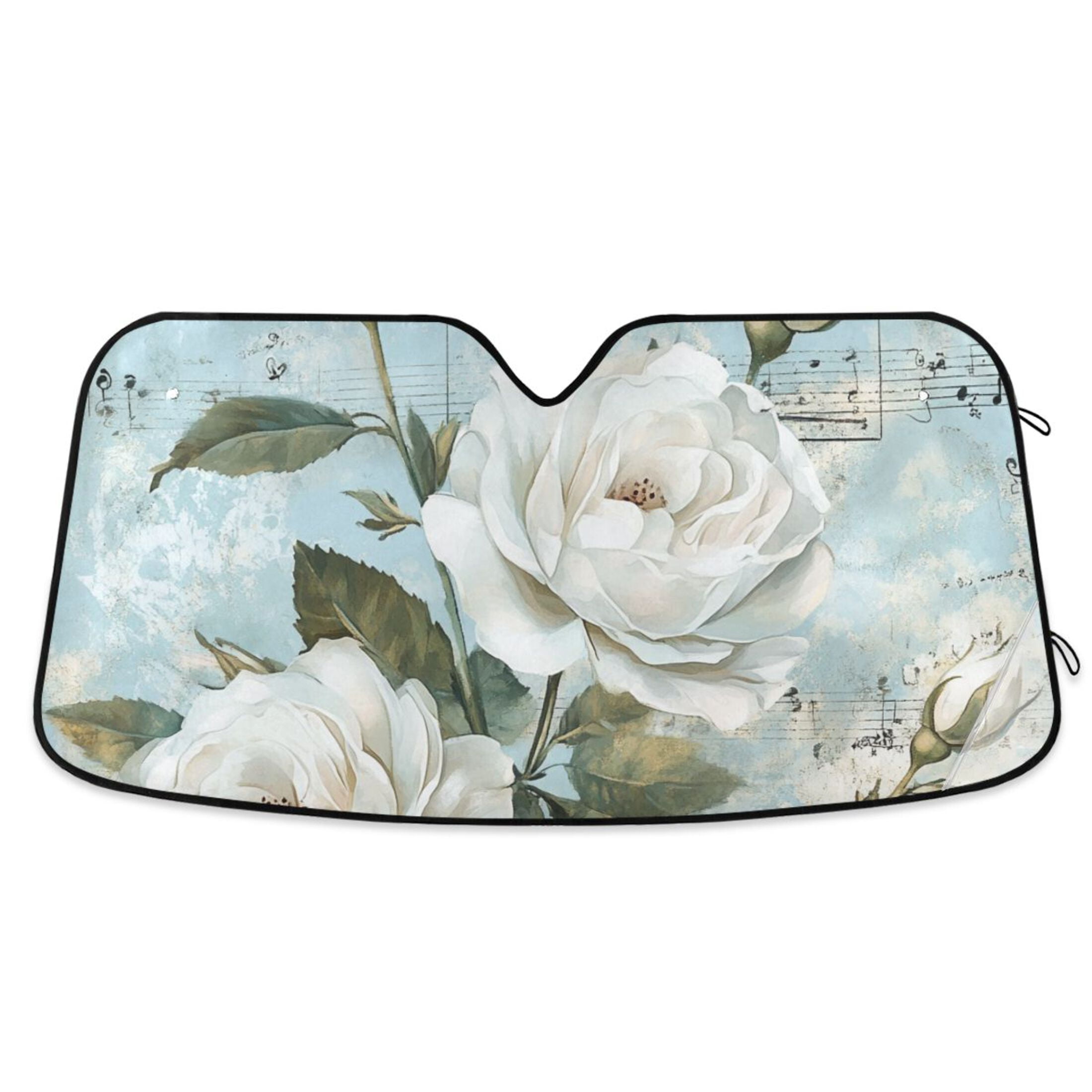 White Rose Music Notes Car Windshield Sun Shade Reflector Sunshade ...