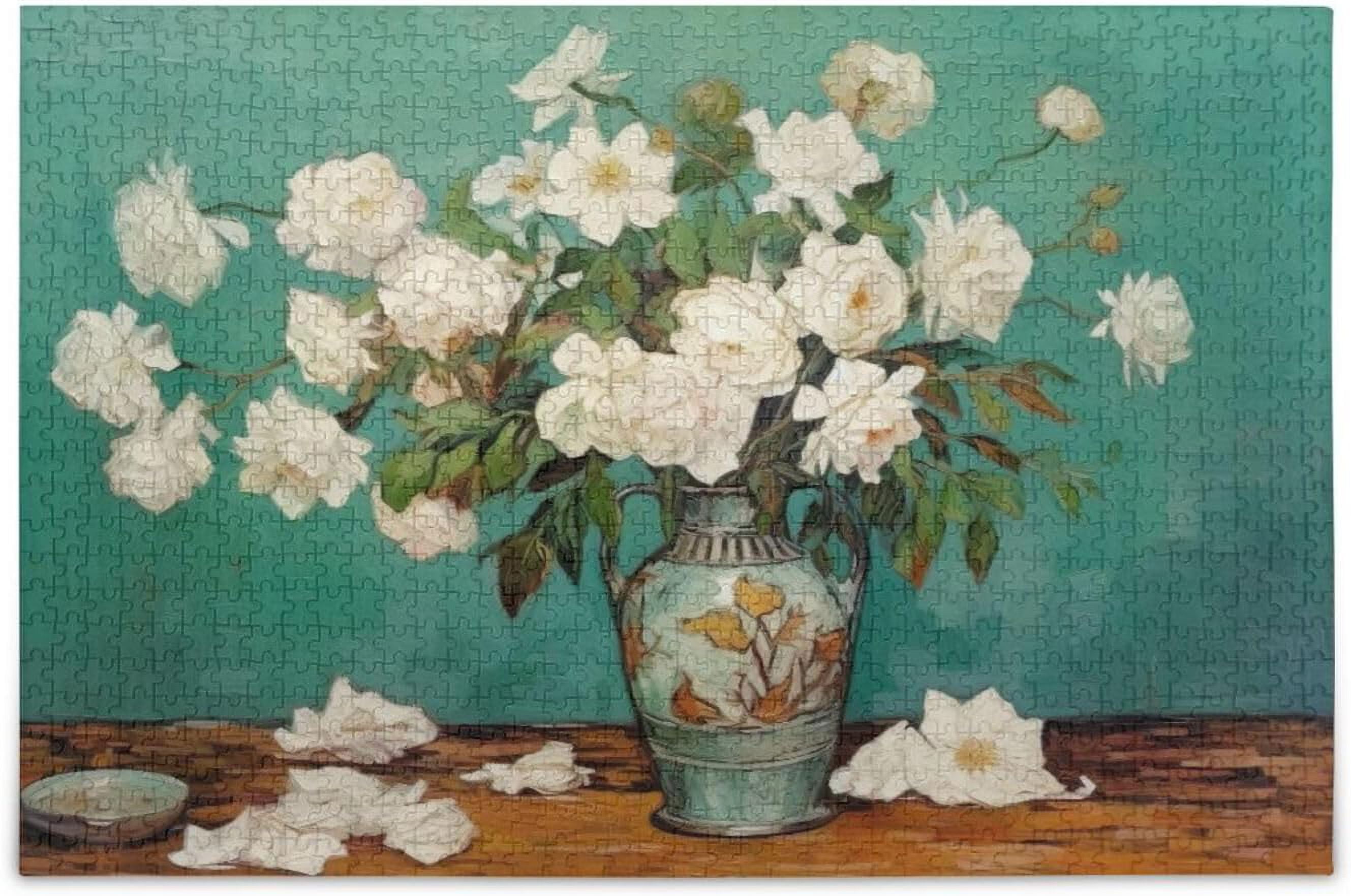 White Rose Painting Jigsaw Puzzles for Adults 1000 Pieces, Die-Cut ...