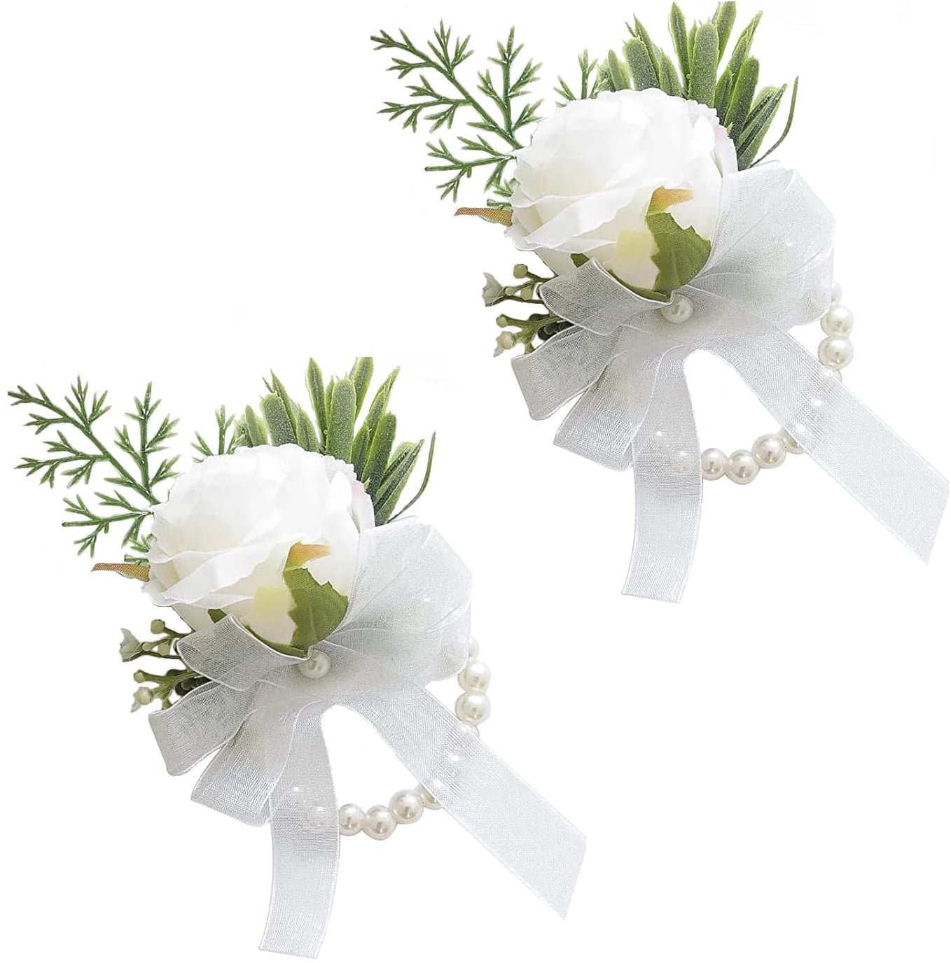 White Rose Wrist Corsage,Happon Set of 2 Rose Wristband, Wedding Bridal ...