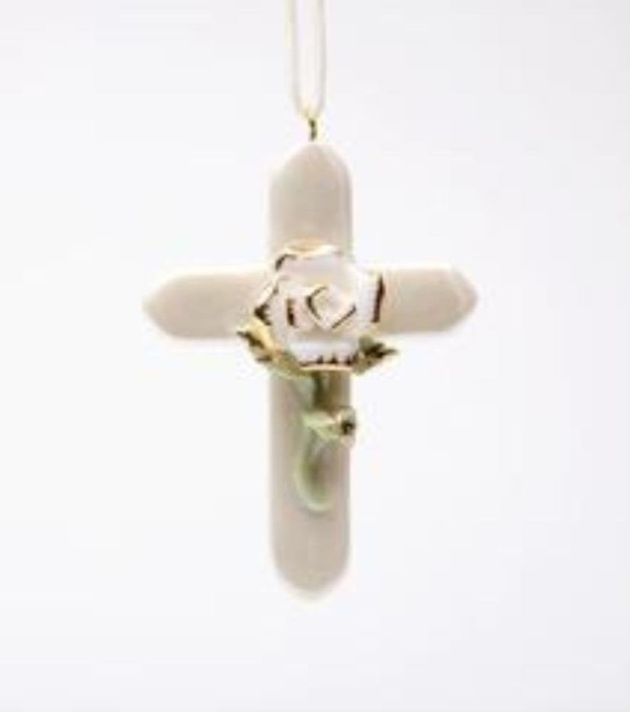 White Rose with Gold Trim on White Innocence Cross Pendant Necklace ...