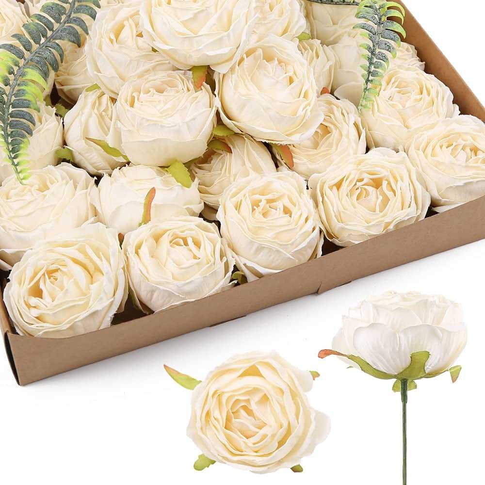 White Roses Artificial Flowers Heads Bulk, Vintage Dried Flowers ...