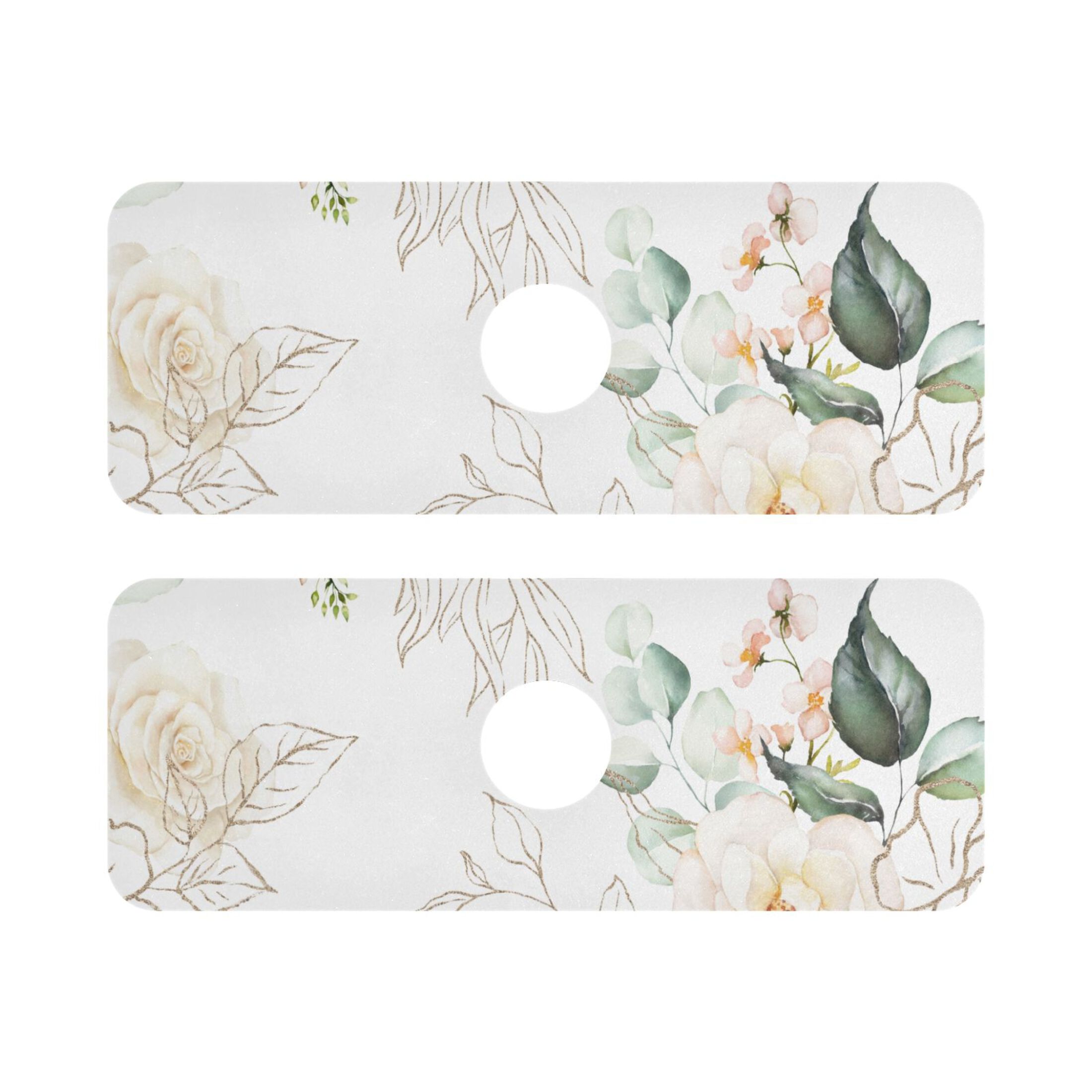 White Roses Flowers and Leaves 2 PCs Sink Splash Guard Set Kitchen ...