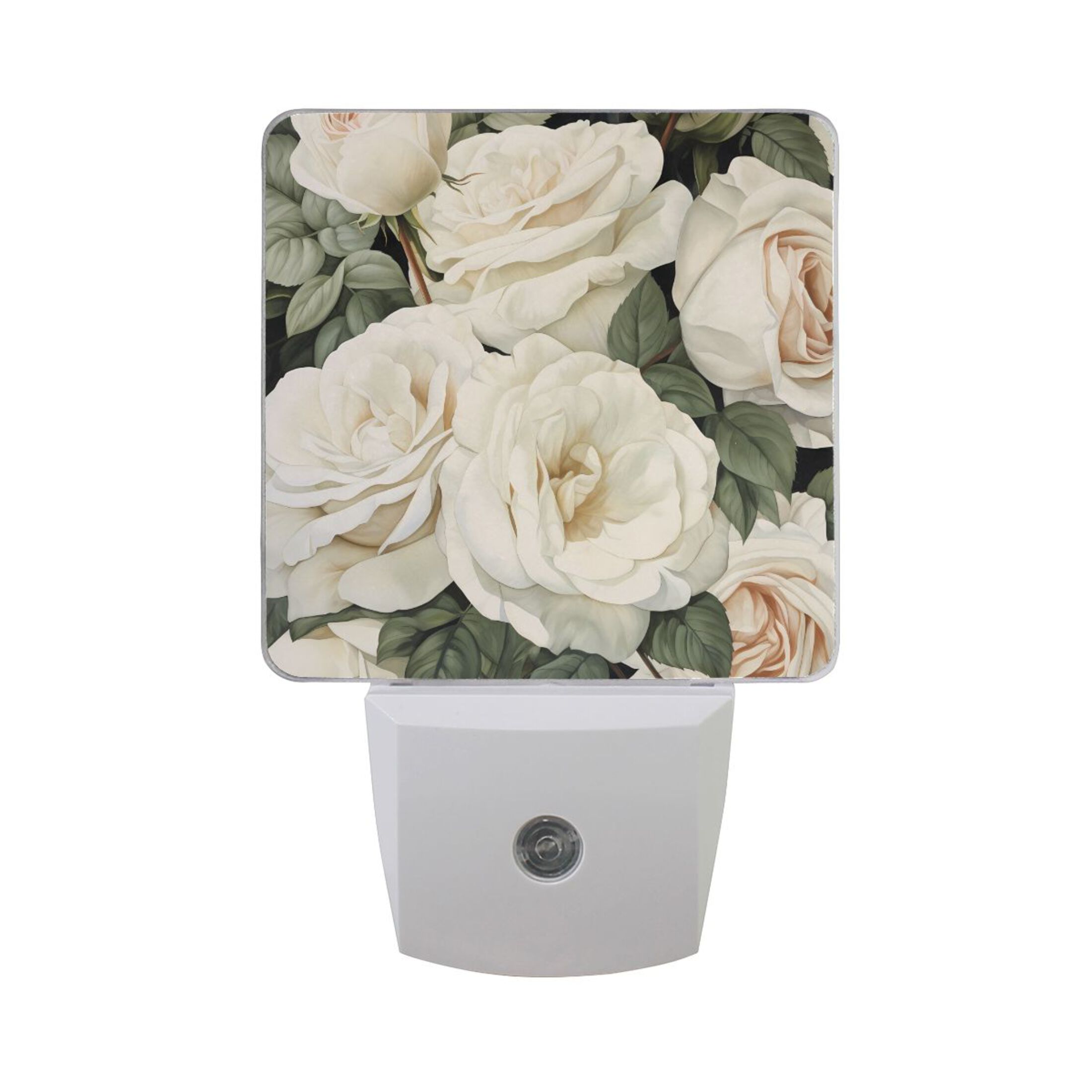 White Roses Flowers with Leaves Night Light LED Dusk to Dawn Auto ...