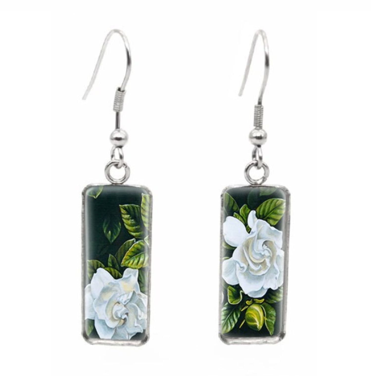 White Roses Greenery Rectangular Drop Earrings - Walmart.com