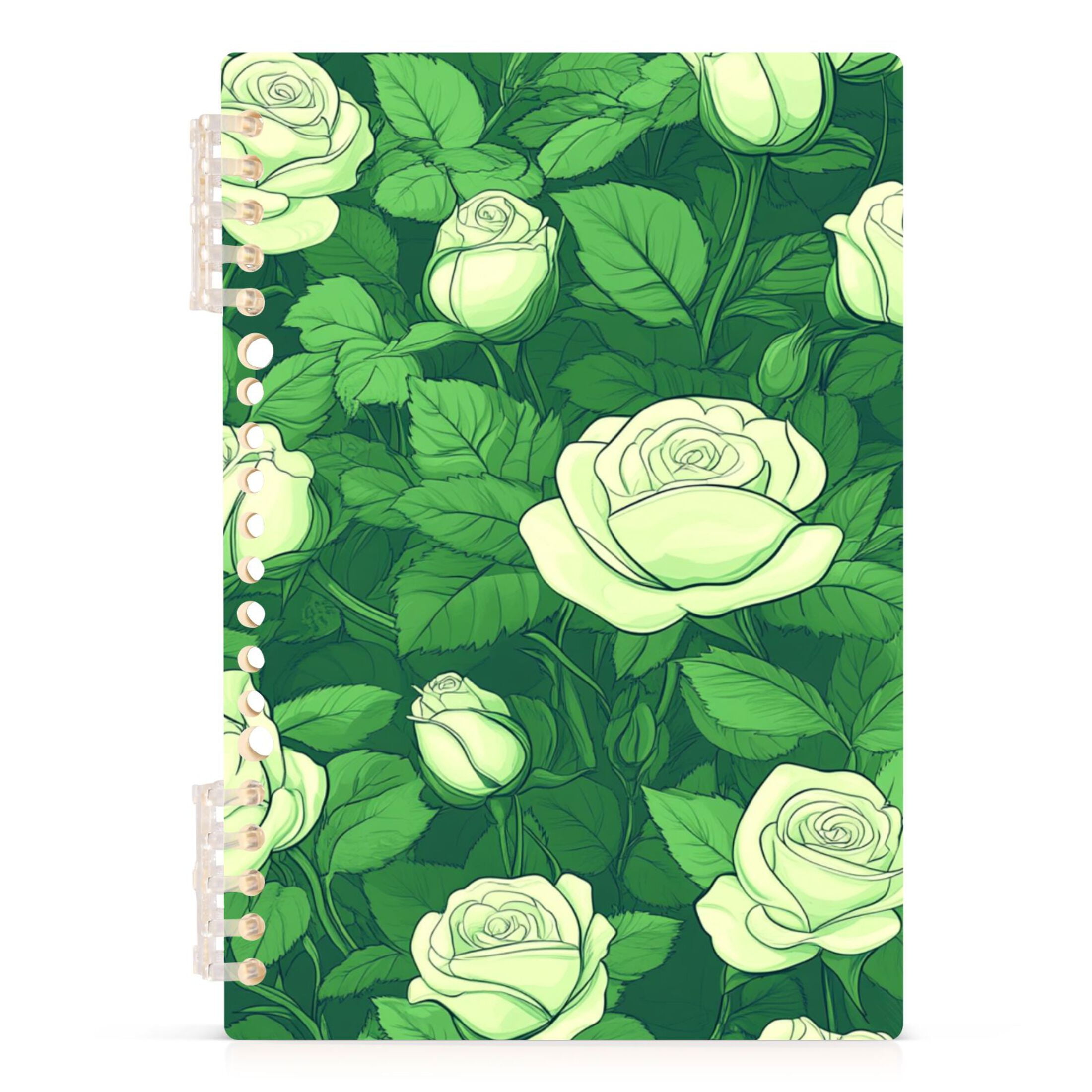 White Roses with Green Background Lined Spiral Journal Notebook 60 ...