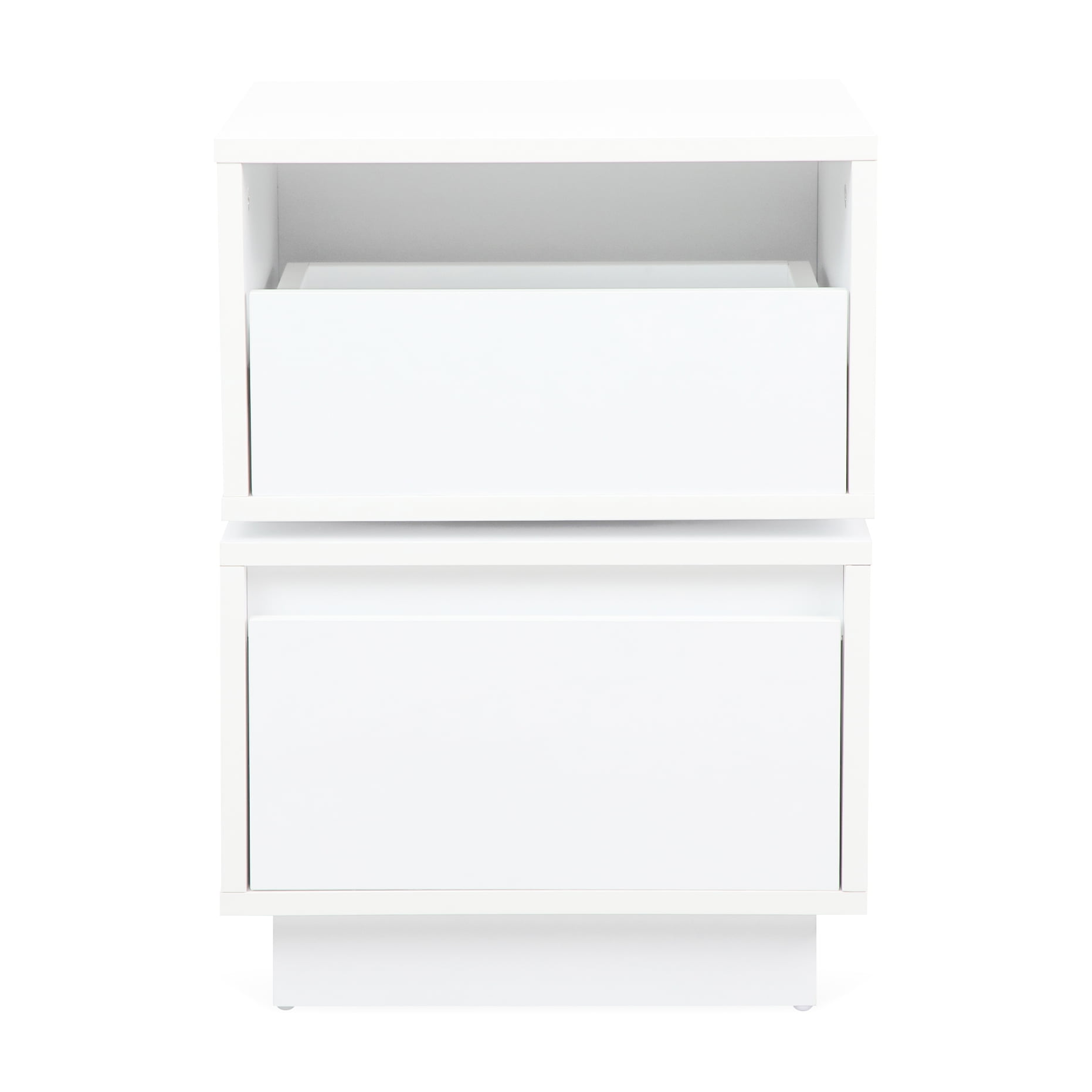 White Rotatable Bedside Table With 2 Drawers - Extra Storage, Silent ...