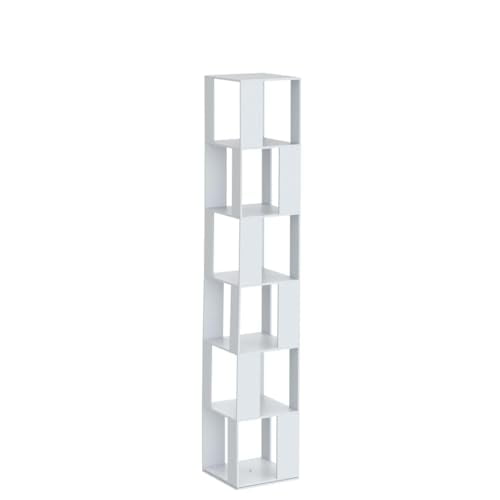 White Rotating Bookshelf 360°, 6 Tier Corner Bookcase for Living Room ...