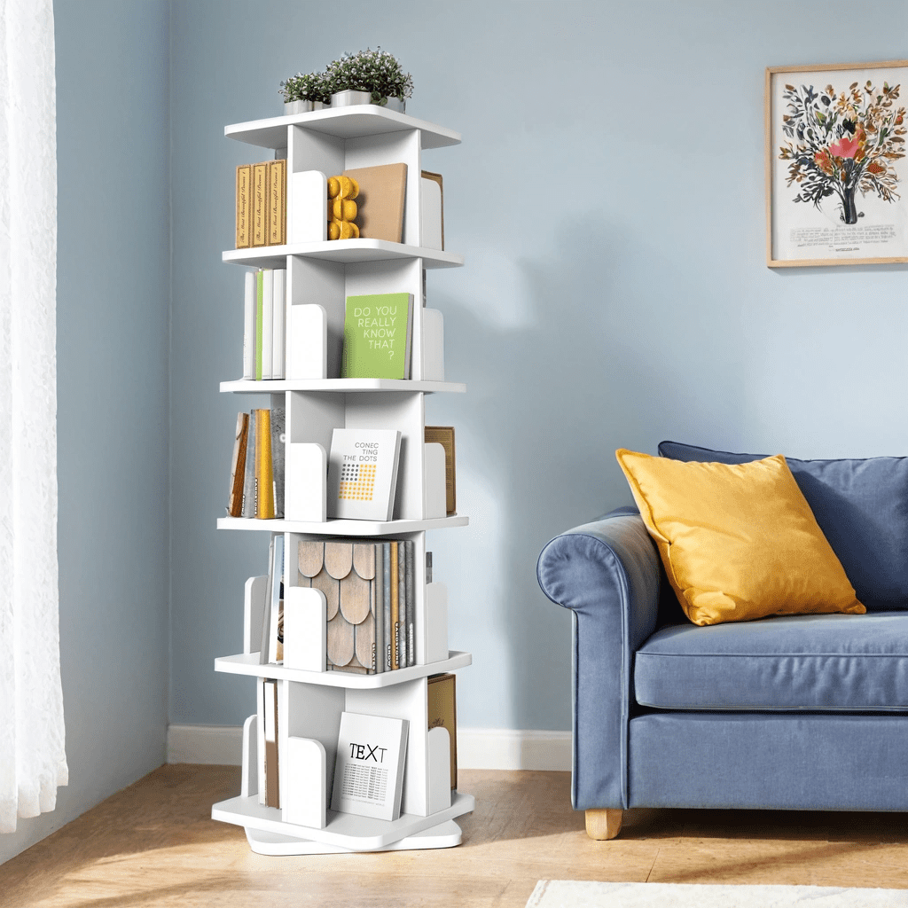 White Rotating Bookshelf, 360 Display 5 Tier Rotating Bookshelf Tower ...