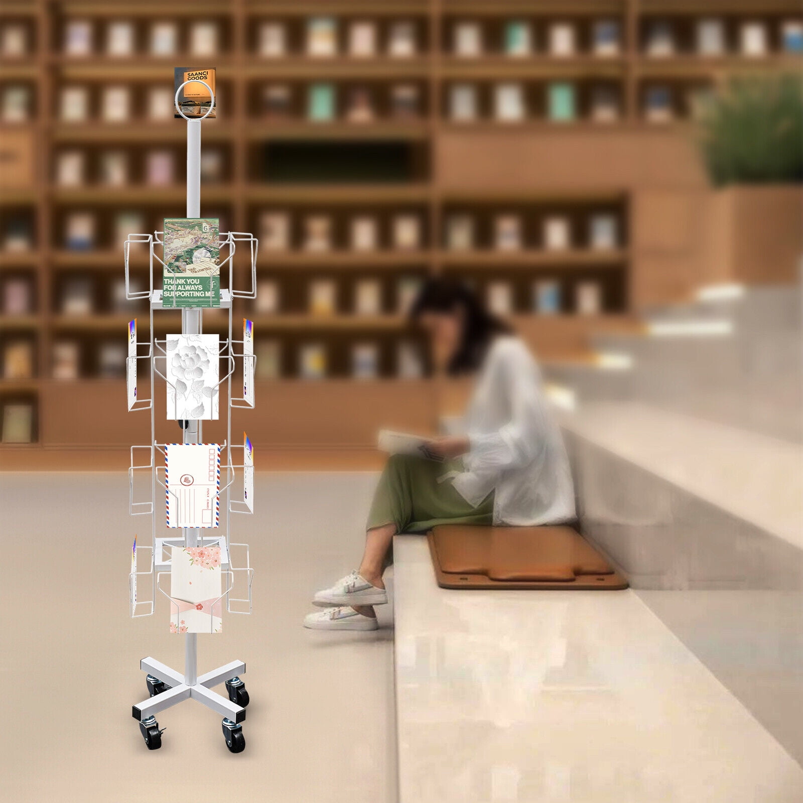 White Rotating Greeting Card Rack, Display Stand Spinning, Pocket ...