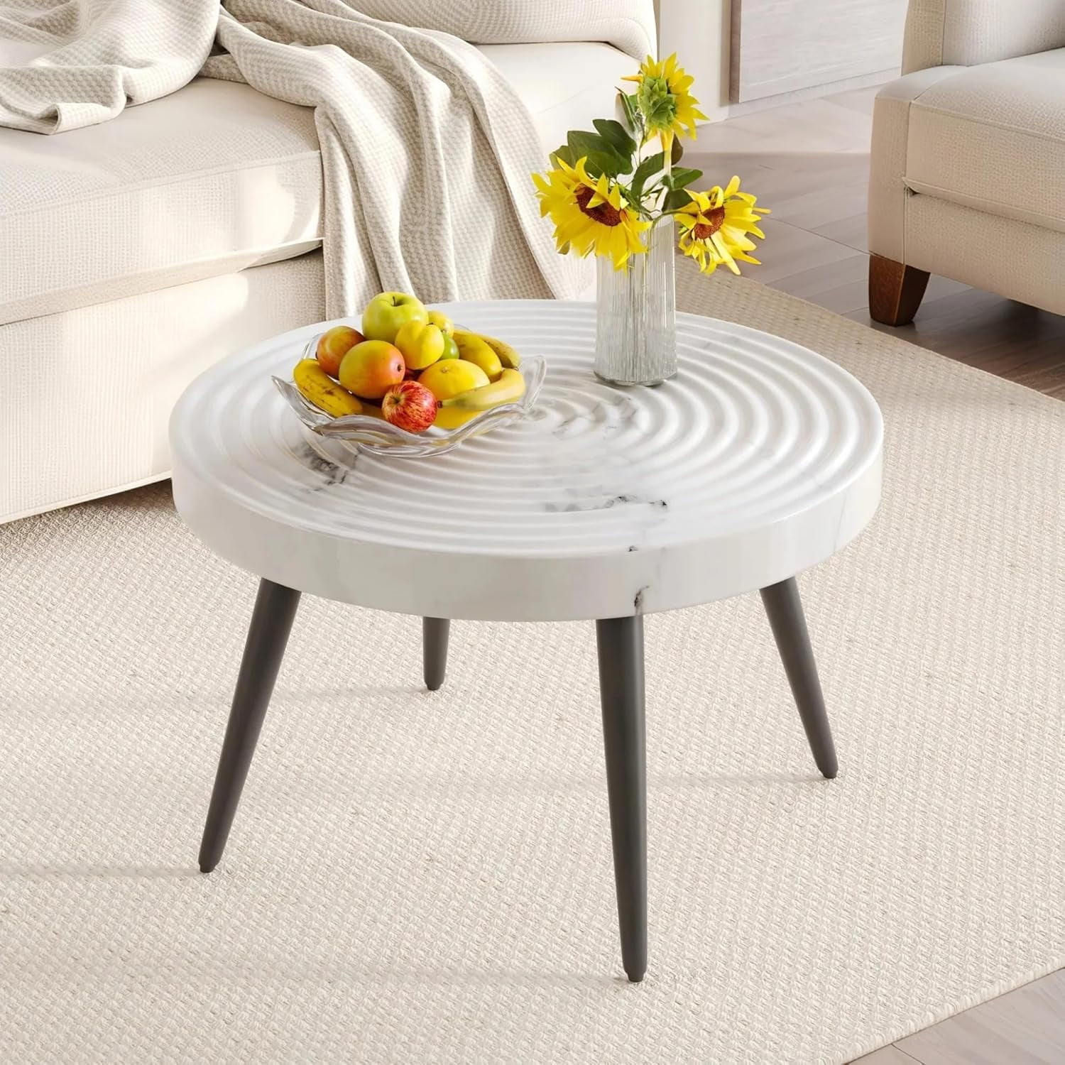 White Round Coffee Table, 23.6" Modern Center Table for Living Room ...