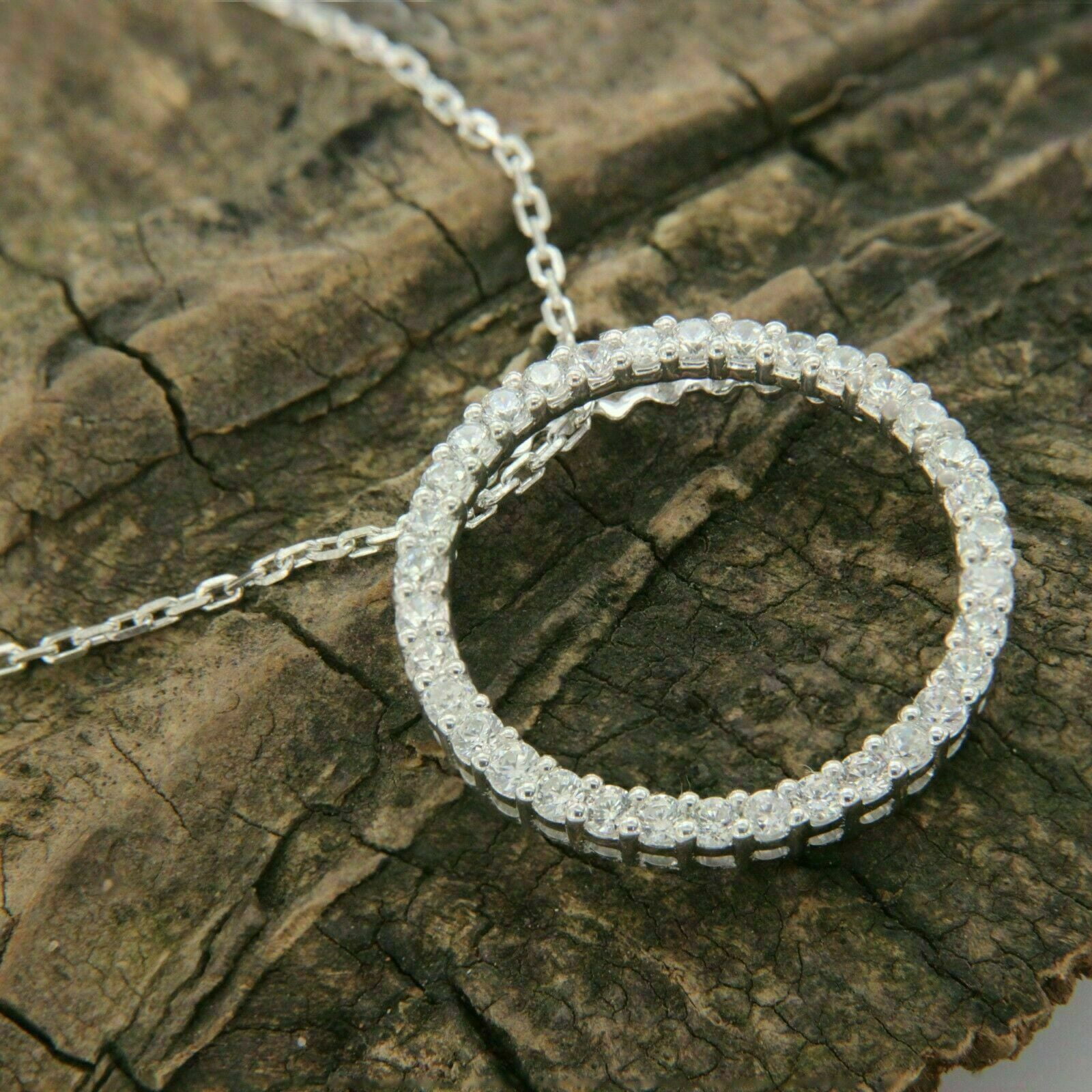 White Round Cut Diamond Pave Circle Eternity 14K White Gold Finish ...
