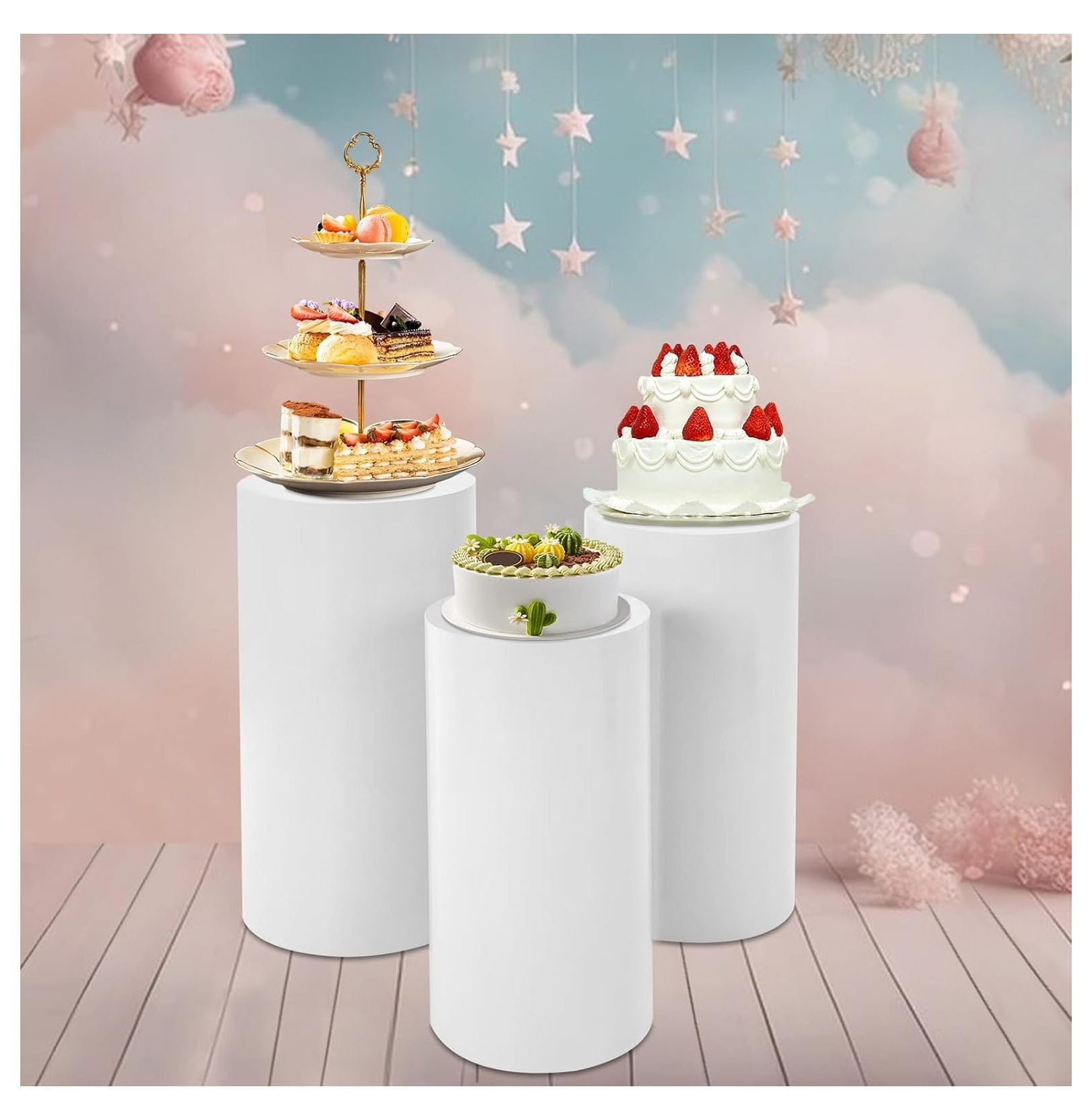 White Round Cylinder Pedestal Stands Display, Pedestal Decor Backdrop ...