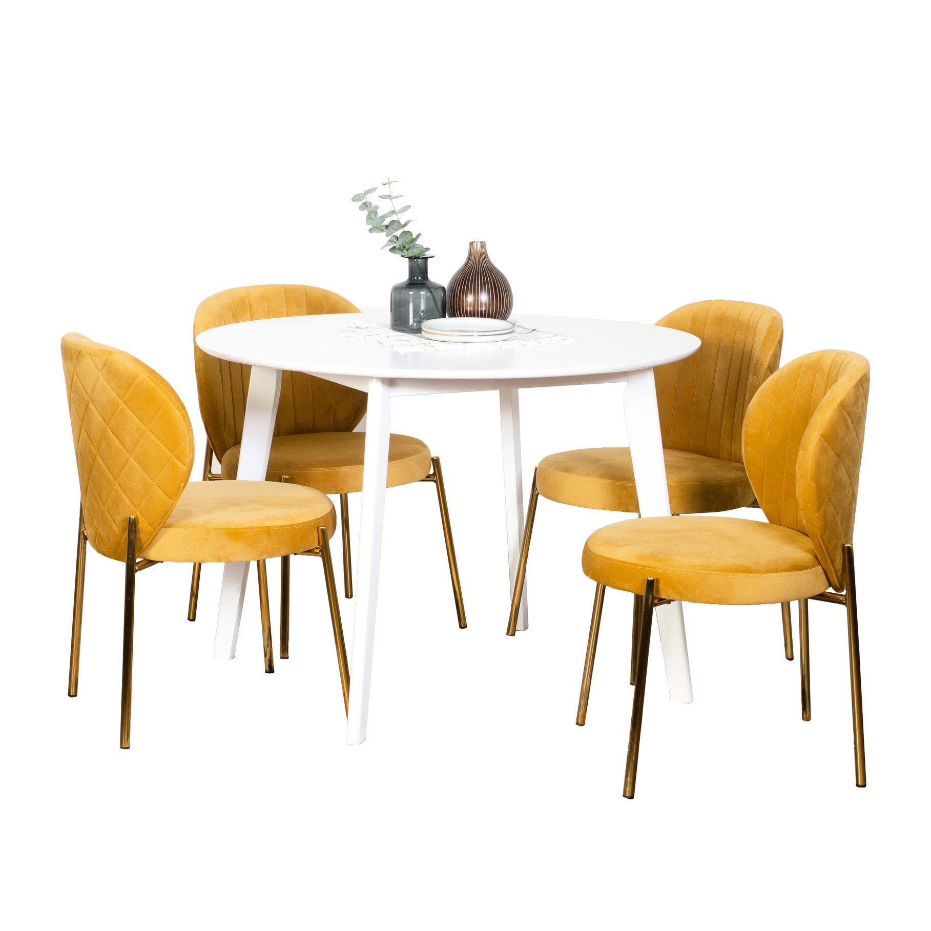 White Round Dining Set with 4 Chairs | Suitable for Cozy Dining Corners ...