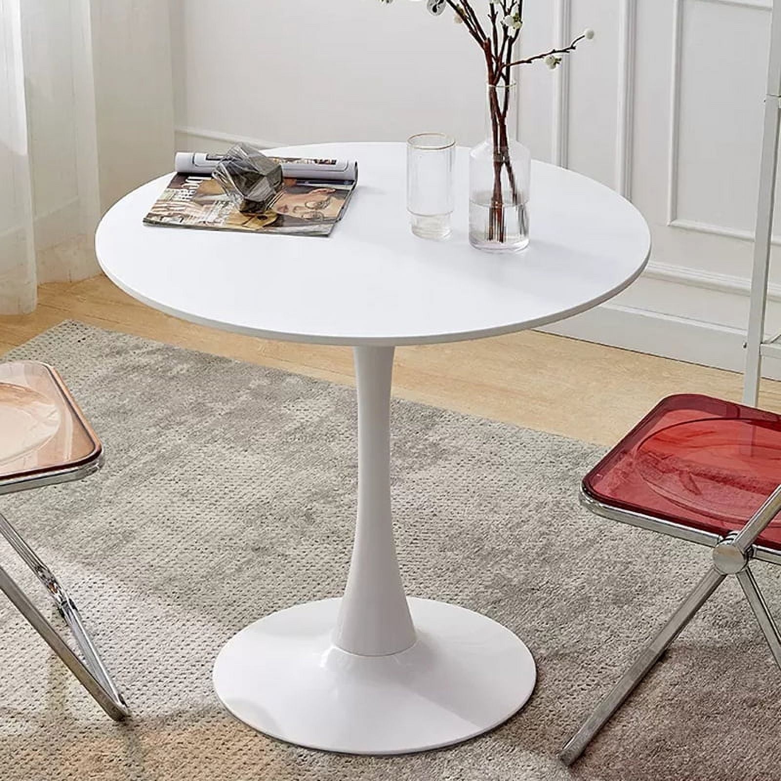 White Round Dining Table, 24 Inches Tulip Round Kitchen Table, Mid ...