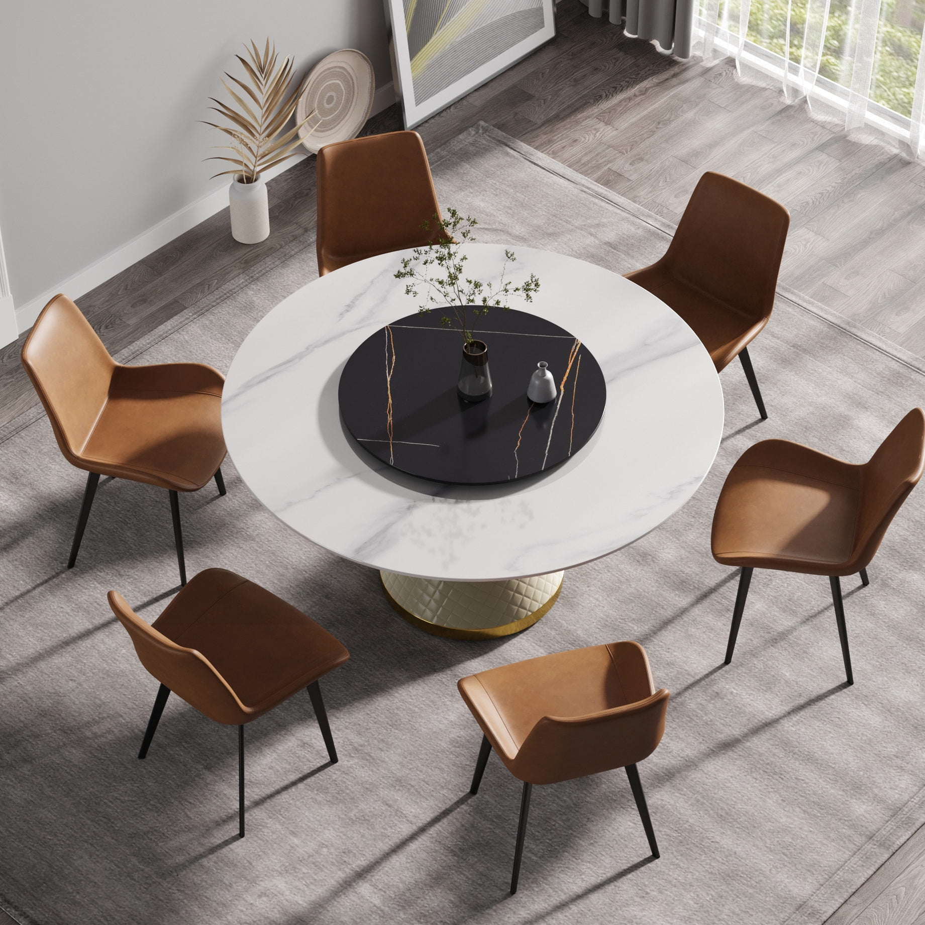 White Round Dining Table | Can Hold 6, Rotating Turntable for Meals ...
