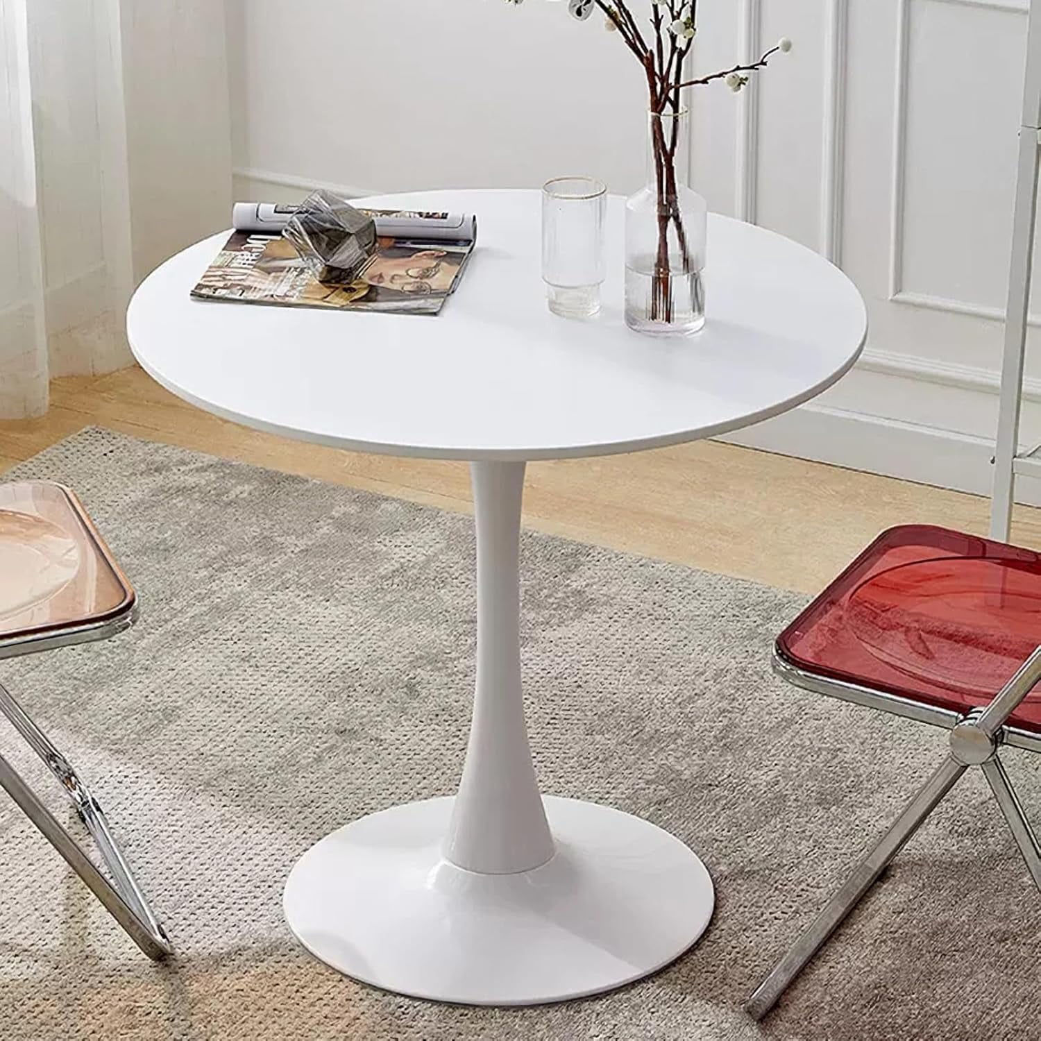 White Round Dining Table, Round Table, 24" Modern Kitchen Table, MDF ...