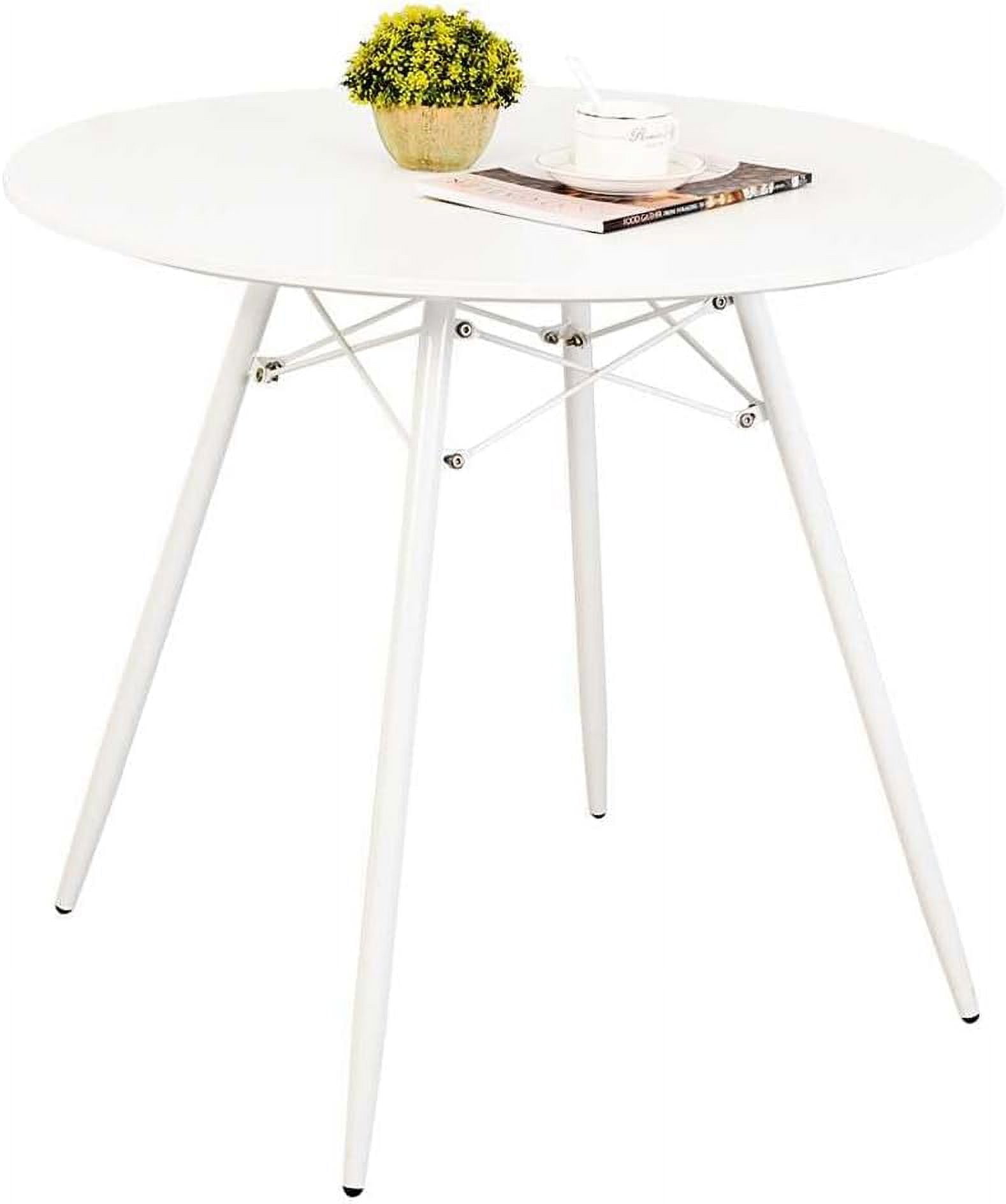 White Round Dining Table Round Table Dia 31.5" Wood Top Metal Legs ...