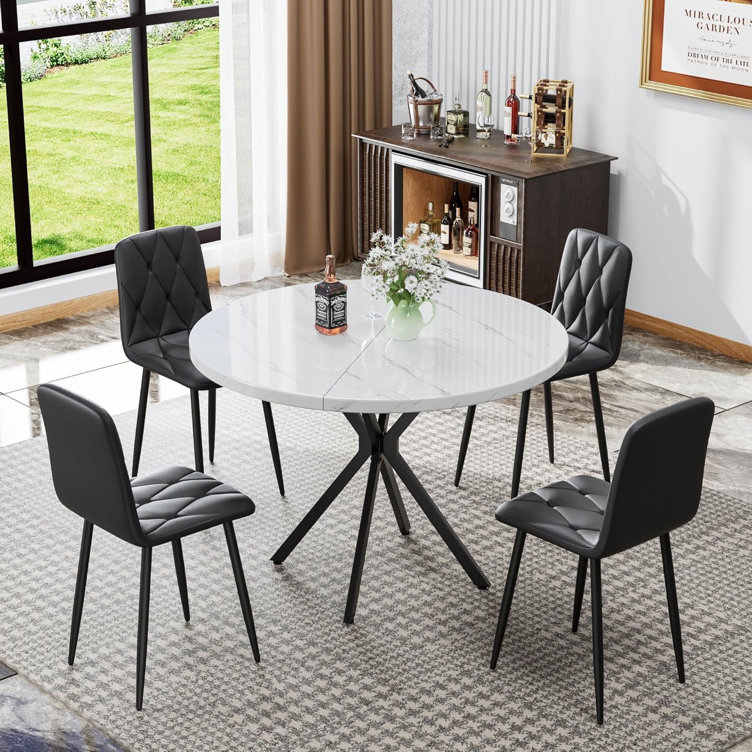 White Round Dining Table Set for 4, 39" Round Kitchen Table Set with 4 ...