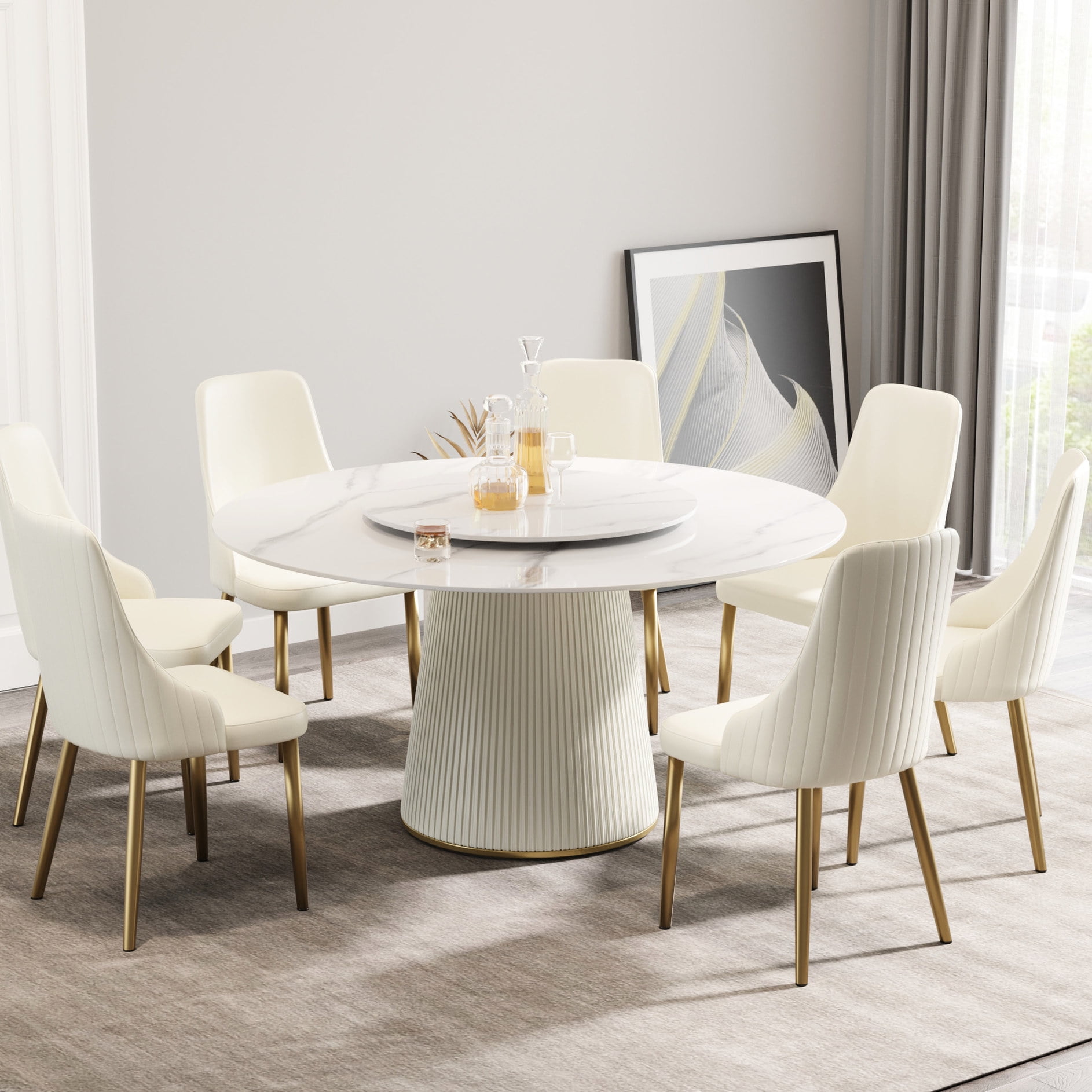 White Round Dining Table | Suitable for Large - scale Dining with ...