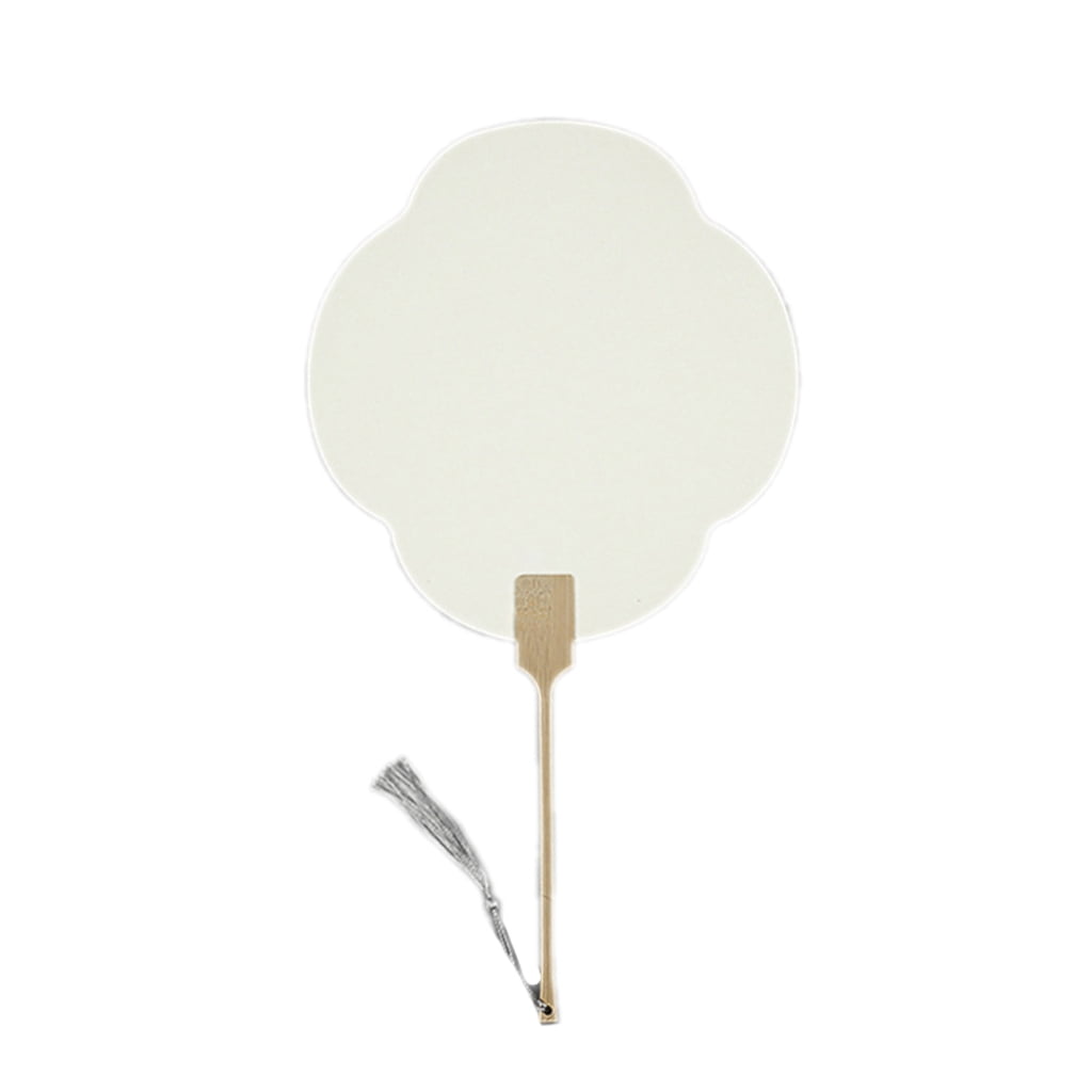 White Round Fan with Tassels DIYs Blank Fan Wood Handle Chinese Rice ...