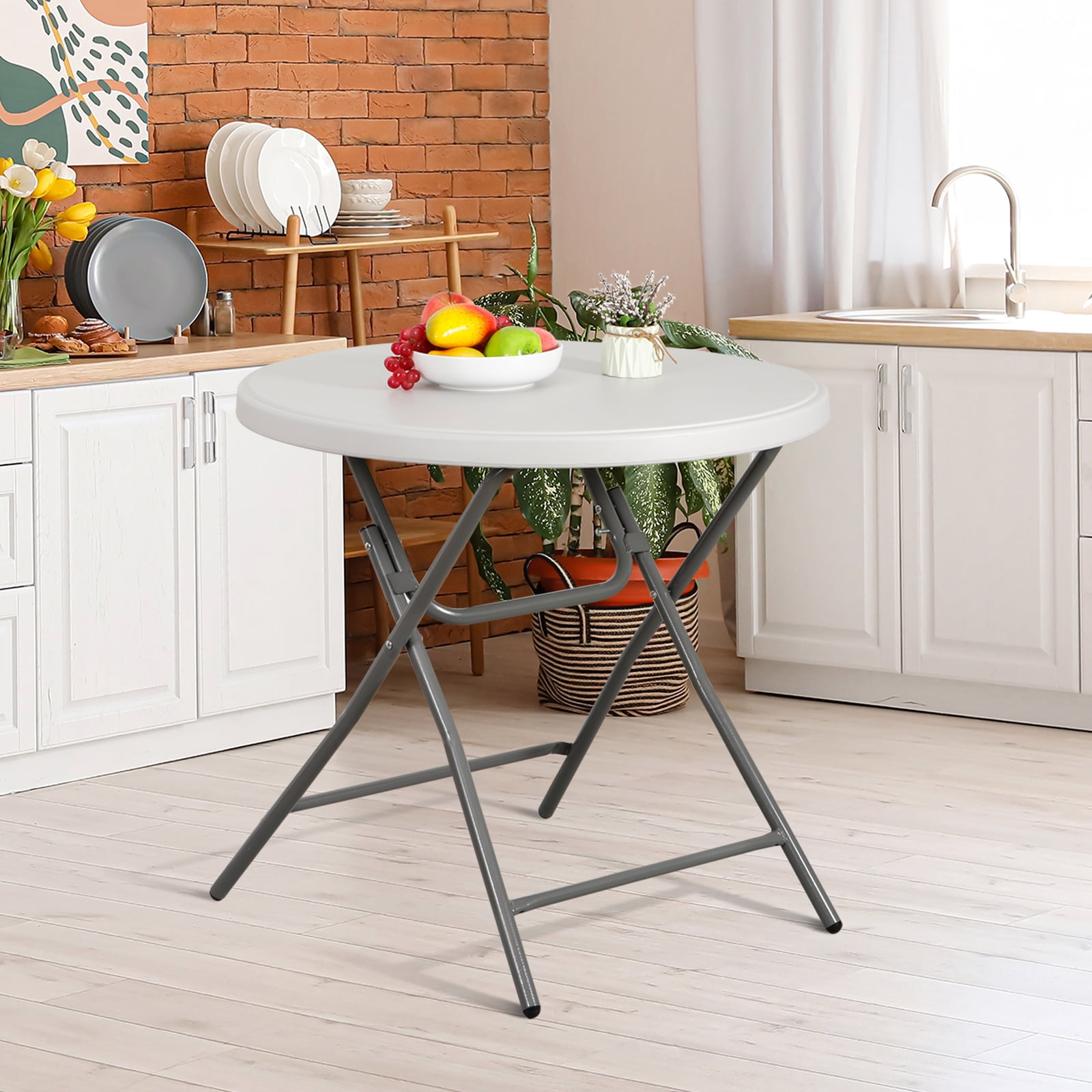White Round Folding Table Plastic HDPE Table Sturdy Frame Indoor ...